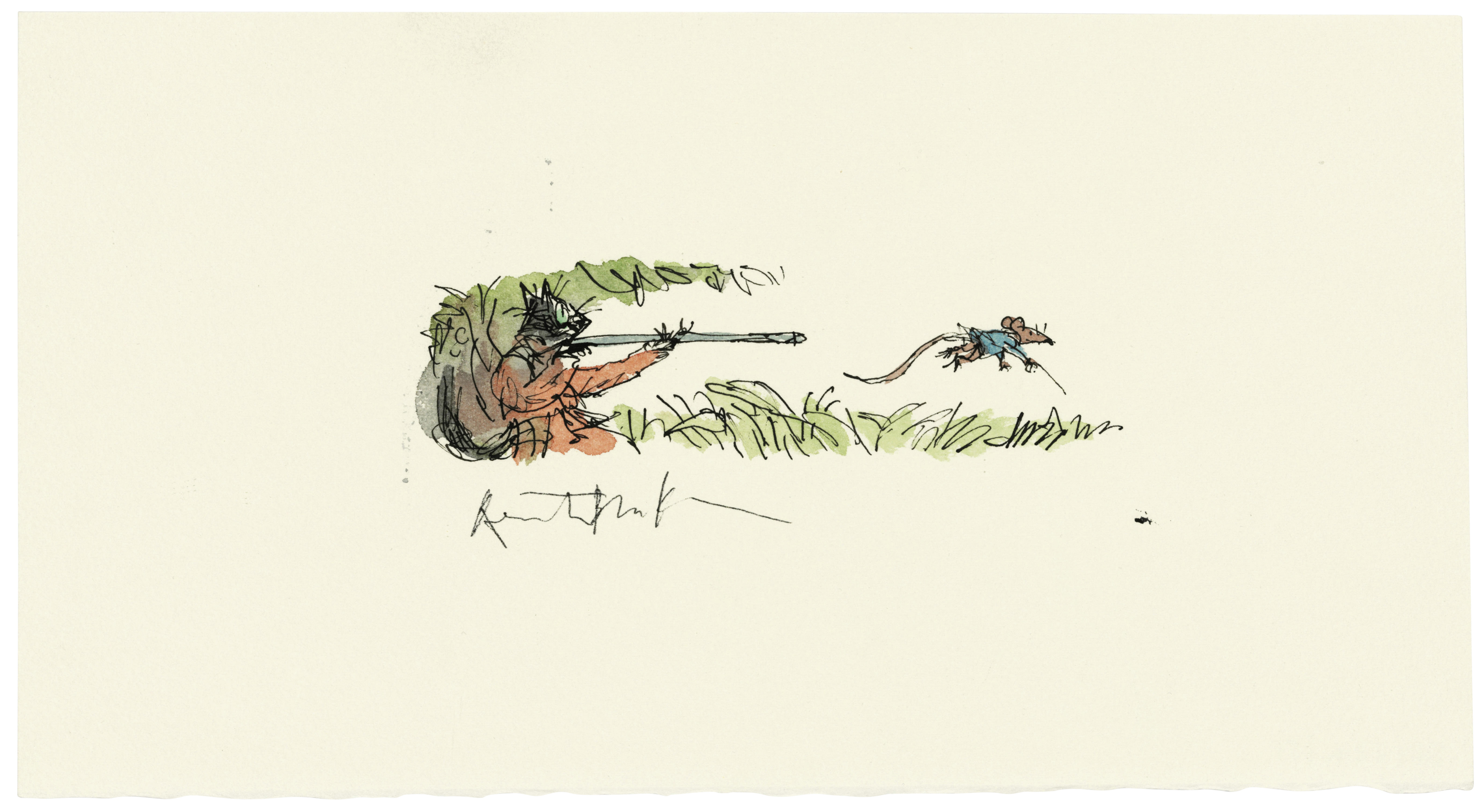 Quentin Blake (b. 1932), Kitty shoots at a mouse | Christie’s