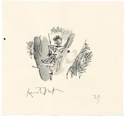 Quentin Blake (b. 1932), Billy sitting in a tree, looking at a tiny ...
