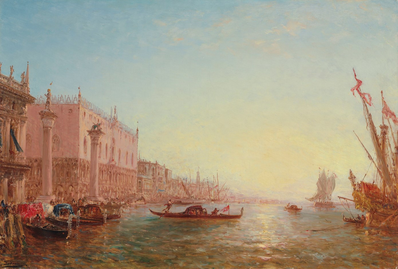 Félix Ziem (French, 1821-1911), Gondolas before the Molo, Venice ...