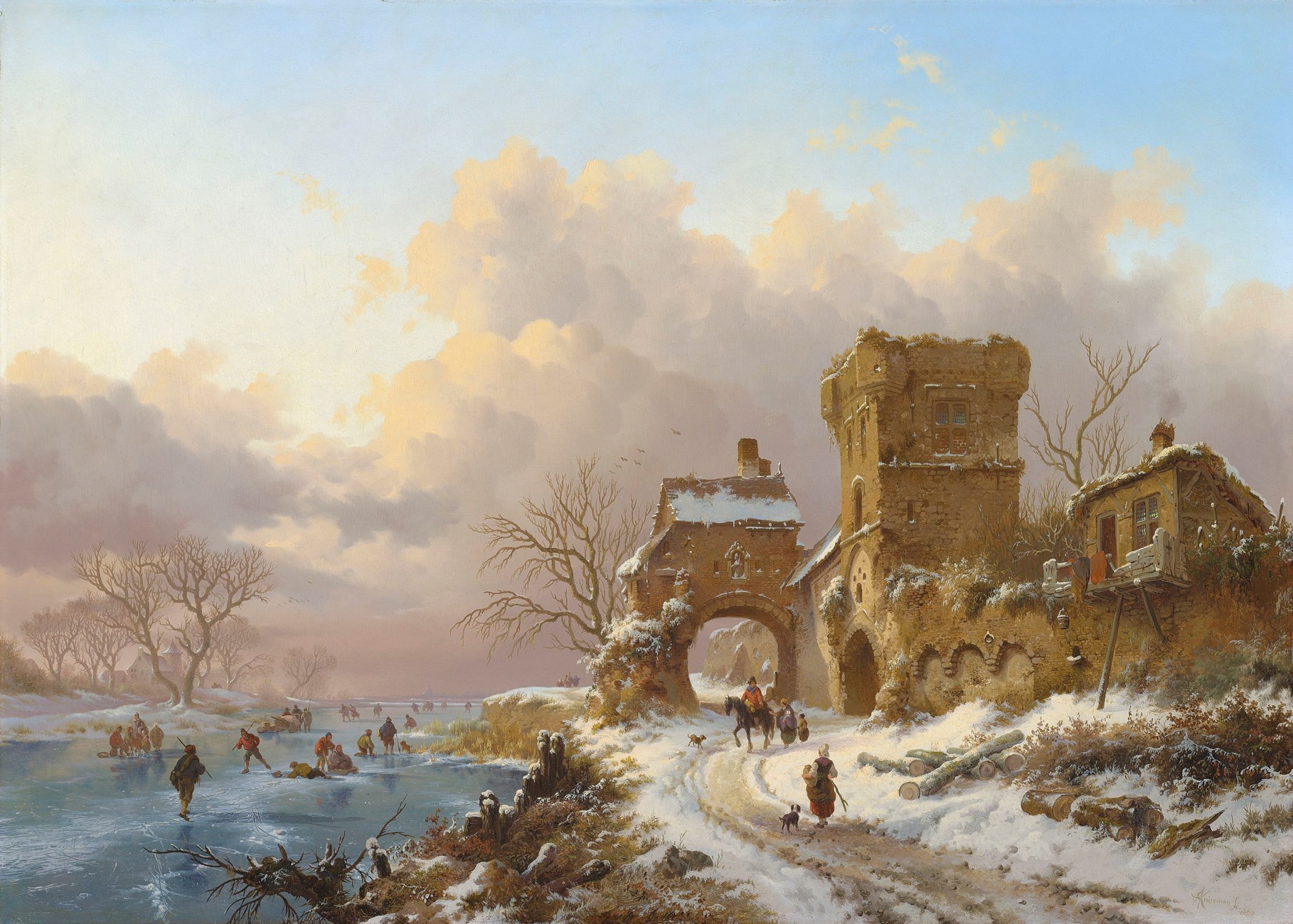 Frederik Marinus Kruseman (Dutch, 1816-1882), Winter landscape with ...