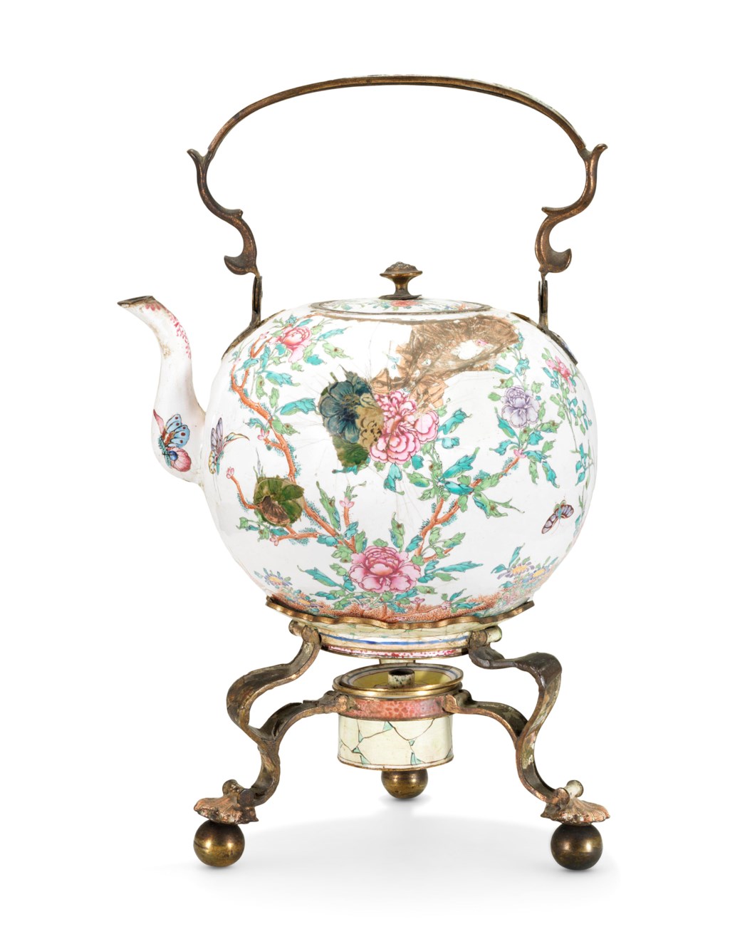 A CHINESE PAINTED ENAMEL FAMILLE ROSE TEAPOT AND STAND, 18TH CENTURY ...