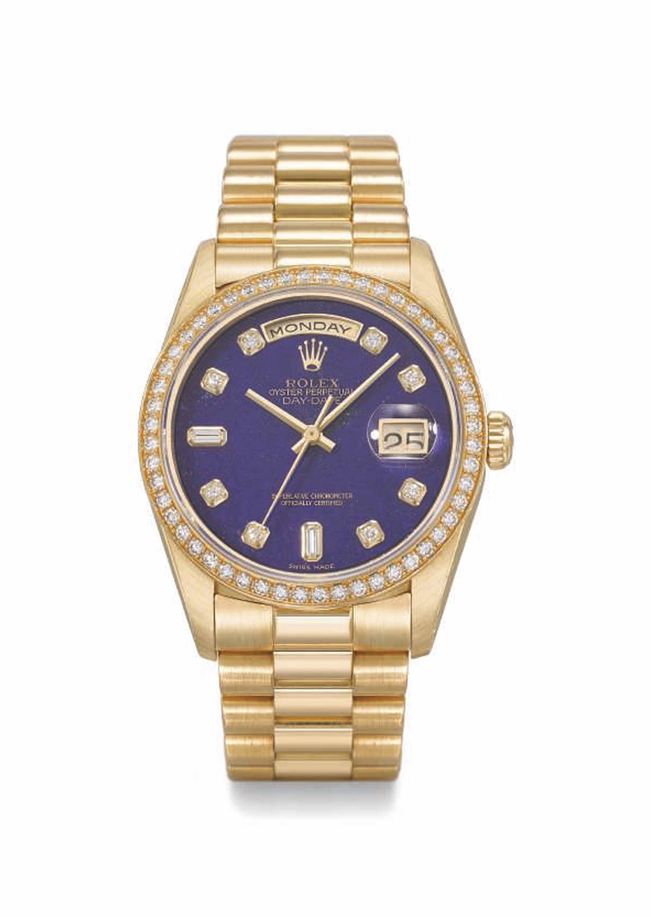 ROLEX. A VERY RARE AND ATTRACTIVE 18K GOLD AND DIAMOND-SET AUTOMATIC ...