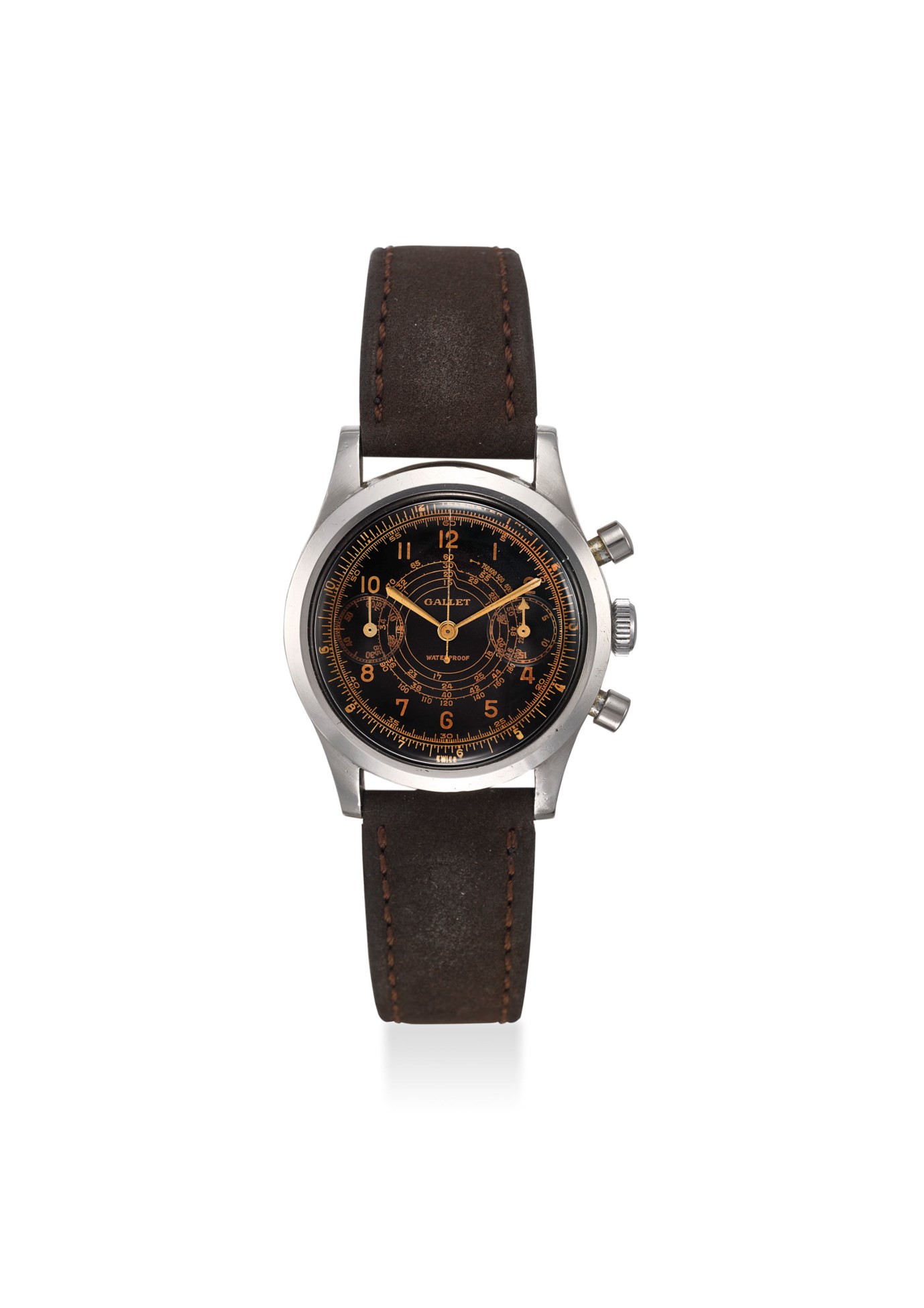 GALLET. A FINE AND RARE STAINLESS STEEL MULTICHRON PILOT CHRONOGRAPH ...