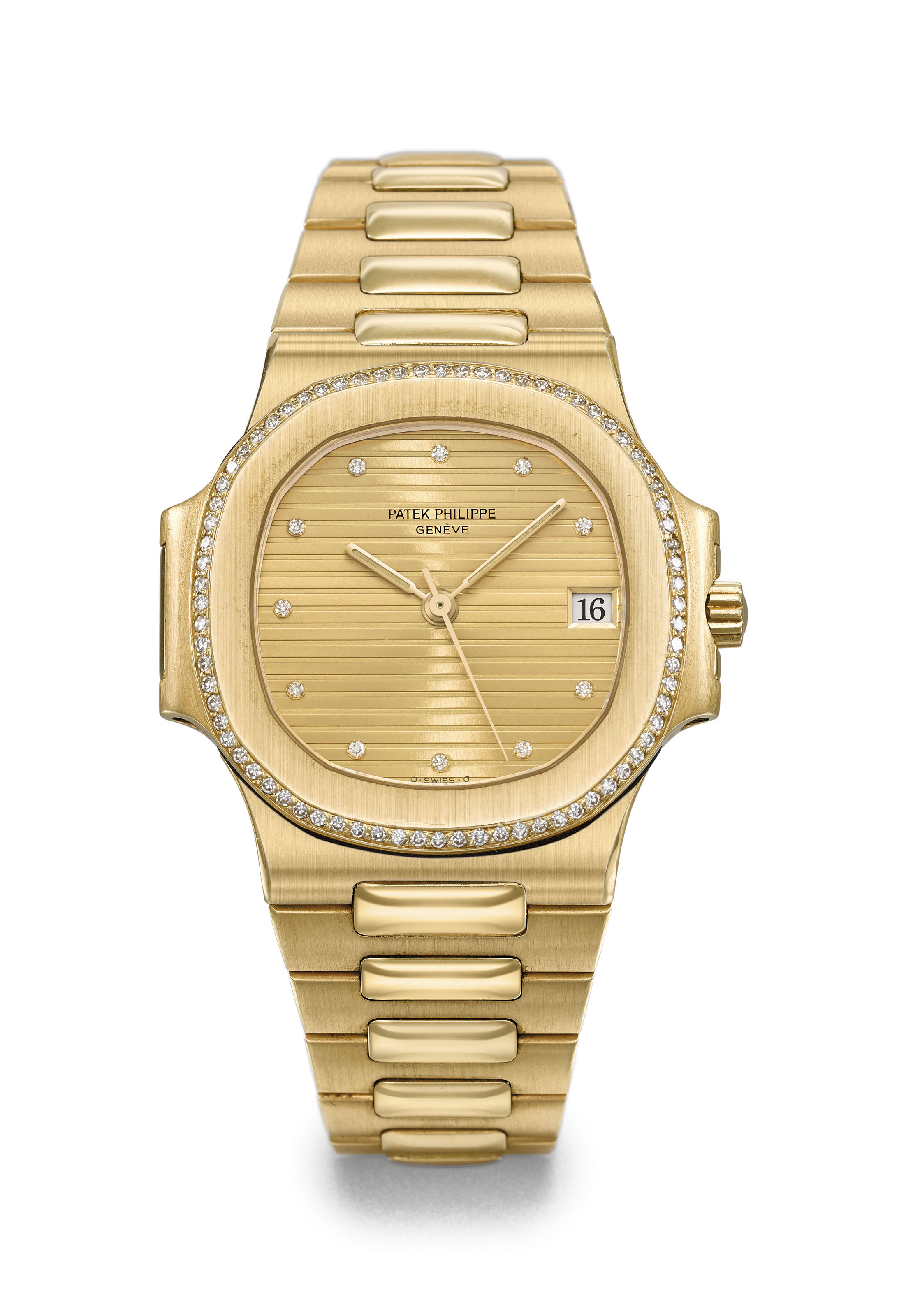PATEK PHILIPPE. A FINE AND RARE 18K GOLD & DIAMOND-SET AUTOMATIC ...
