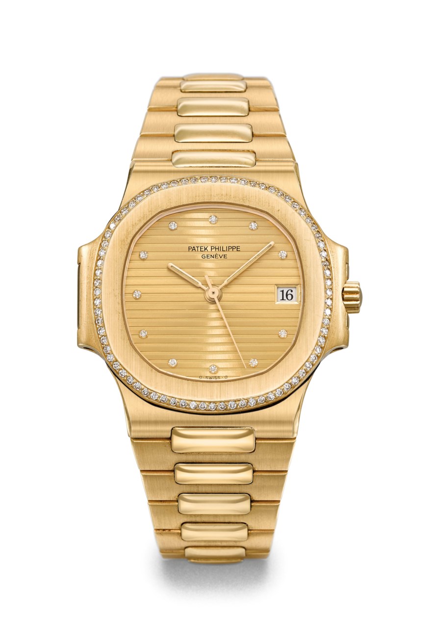PATEK PHILIPPE. A FINE AND RARE 18K GOLD & DIAMOND-SET AUTOMATIC ...