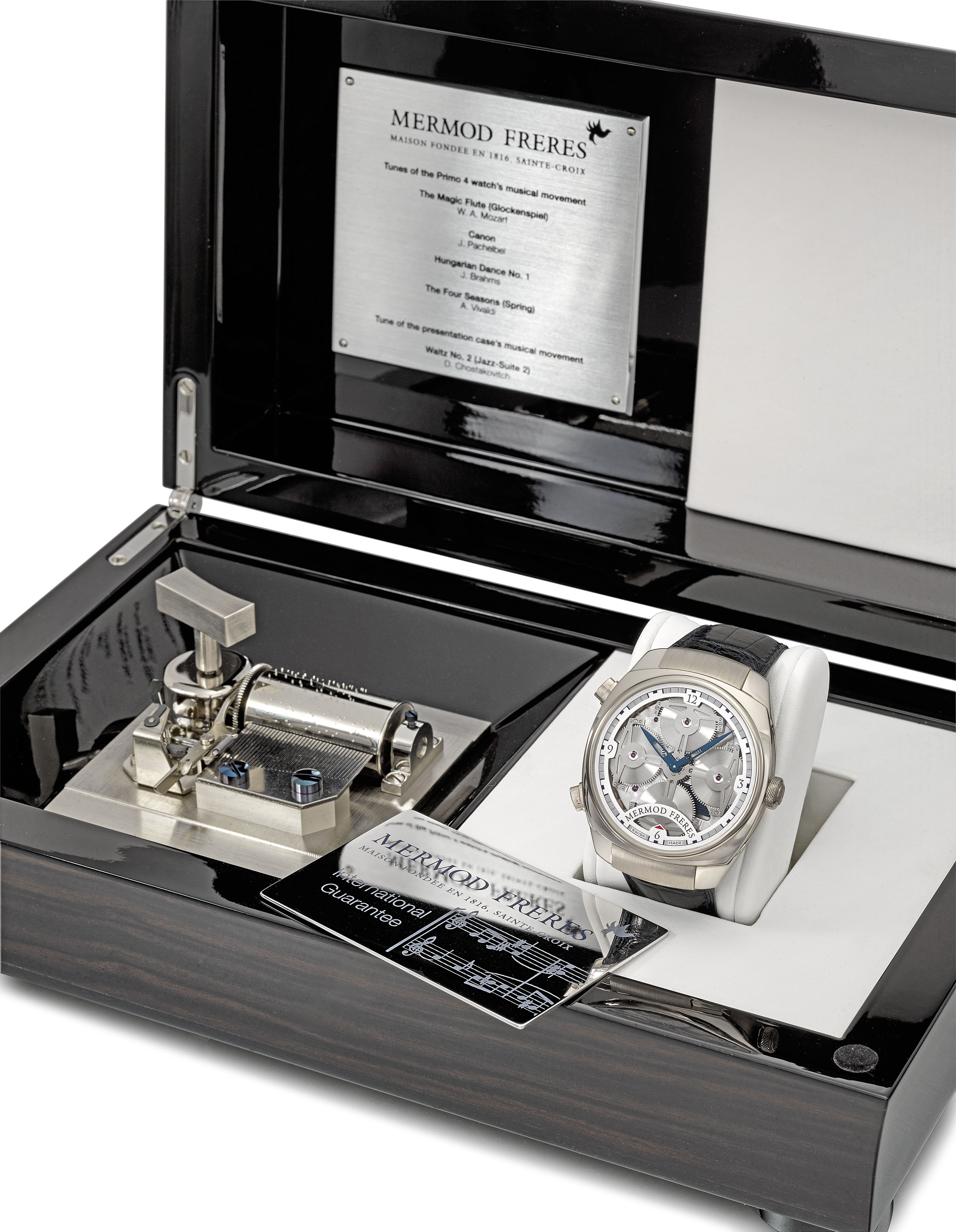 Mermod Frères. An extremely fine, rare and large 18K white gold tonneau ...