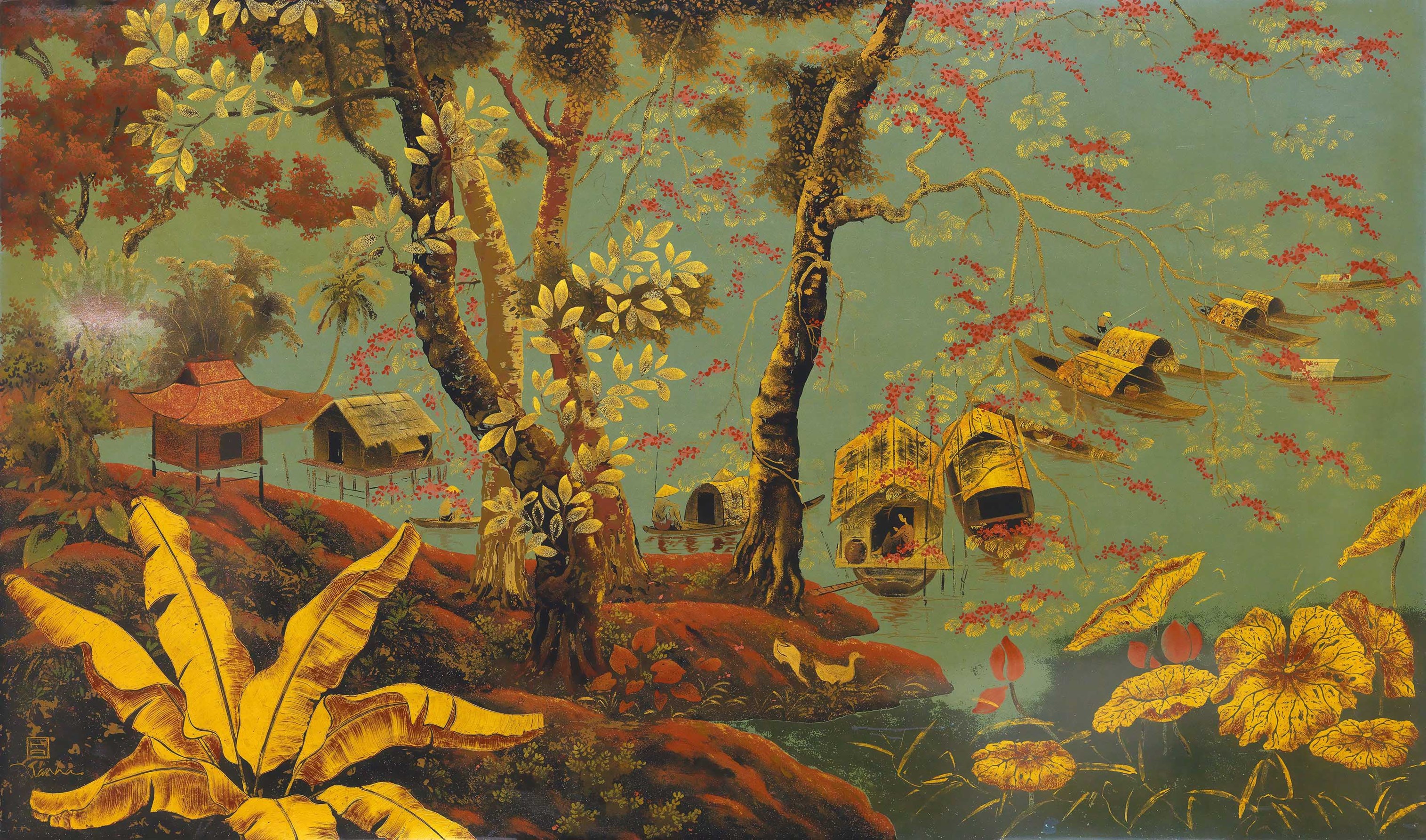 TRAN VAN HA (VIETNAM, 1911-), Thuyen Cau Dau Ben (Boat Dock) | Christie's