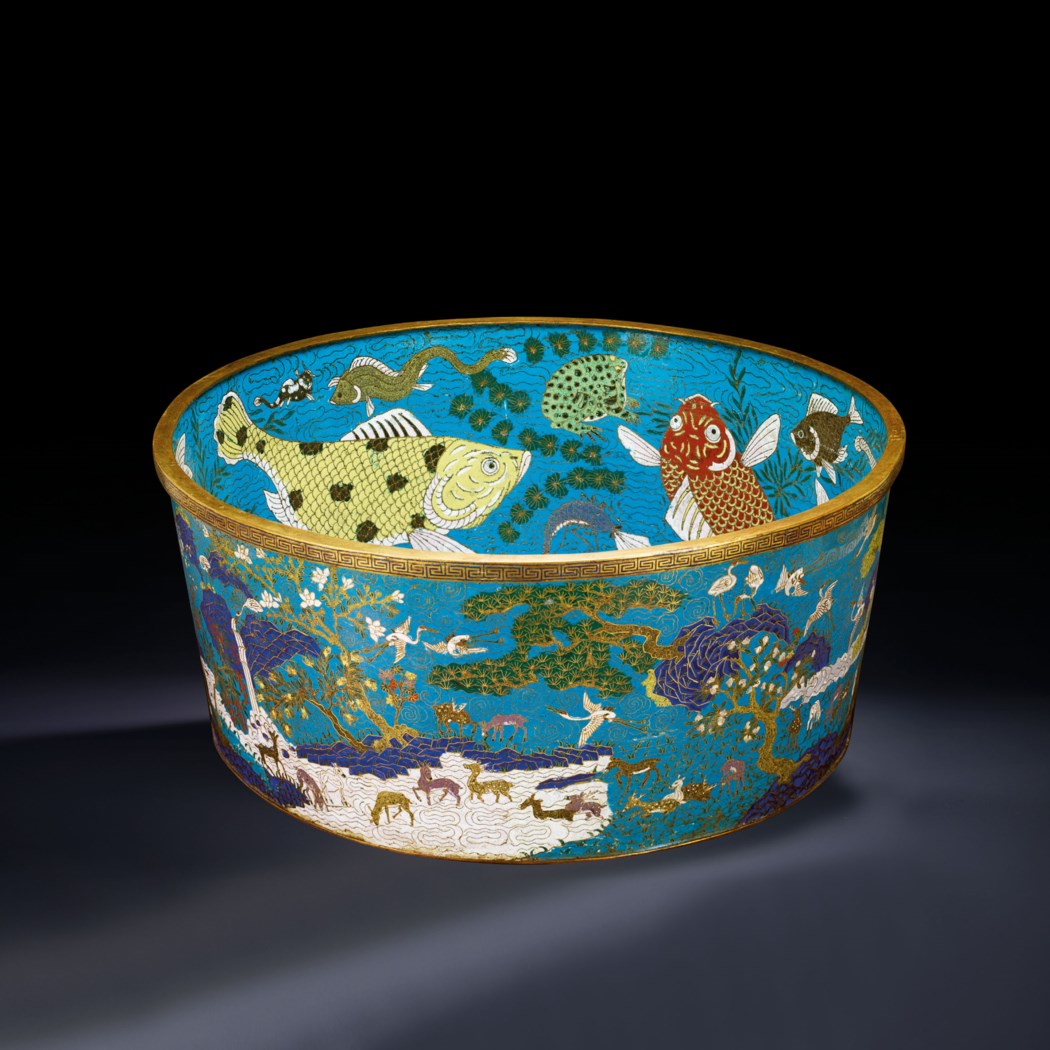 A RARE LARGE CLOISONNE ENAMEL FISH BASIN, QIANLONG PERIOD (1736-1795 ...