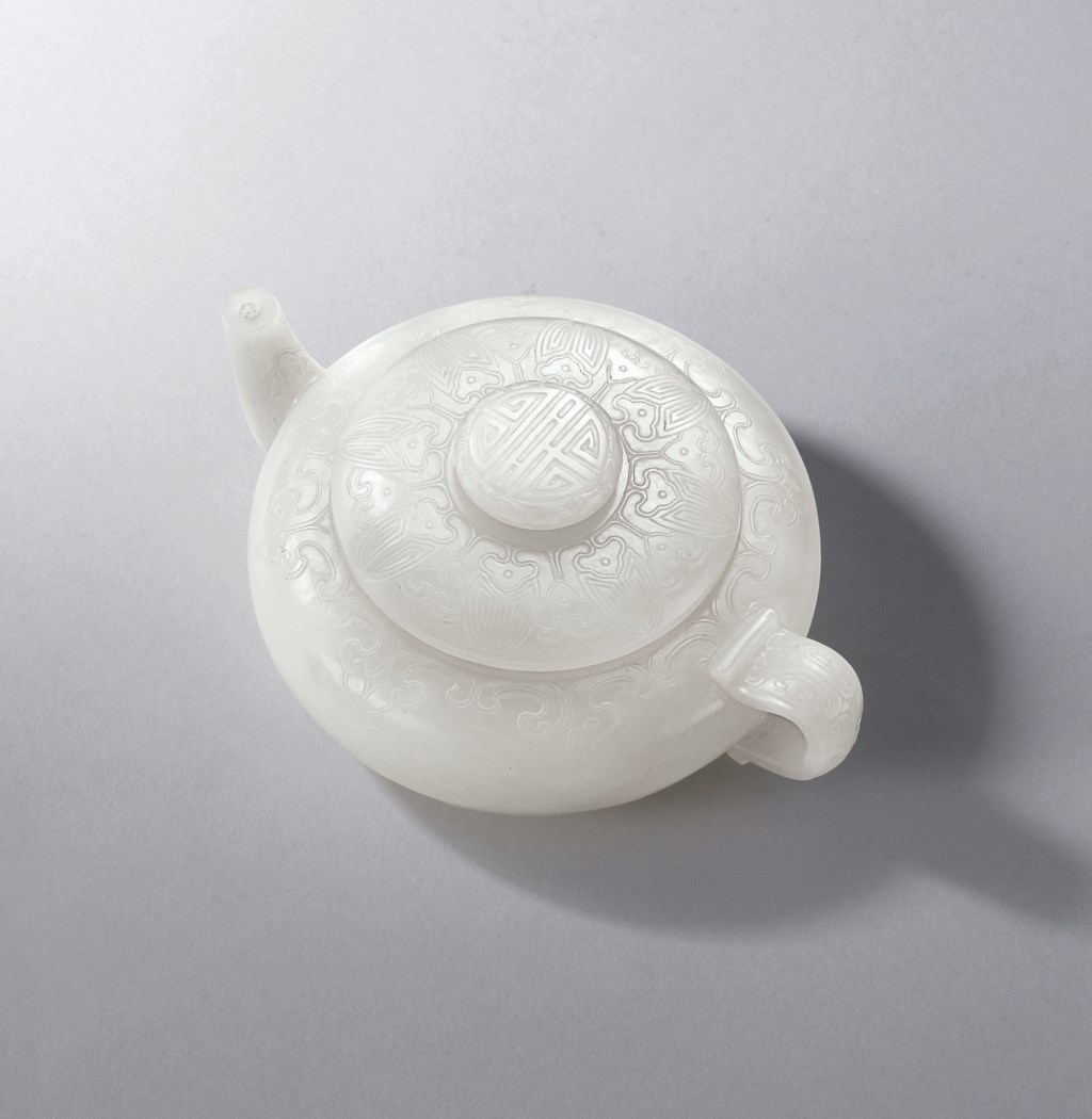 A FINELY CARVED AND RARE WHITE JADE TEAPOT, QING DYNASTY, 18TH CENTURY ...