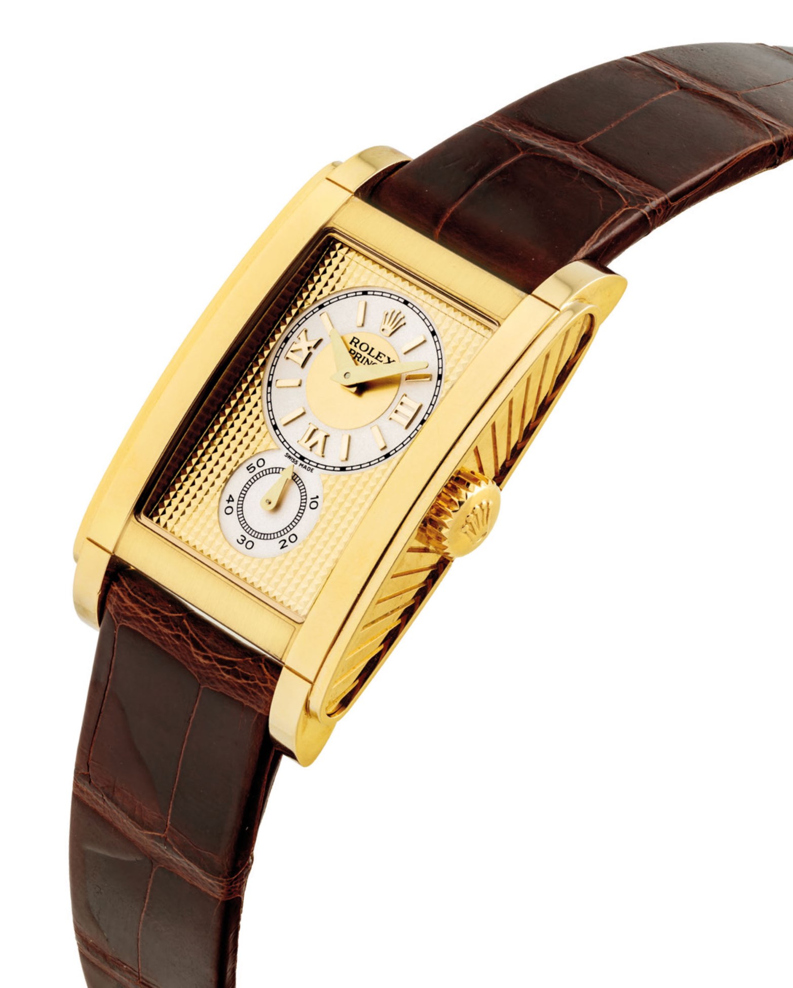 ROLEX. A FINE 18K GOLD RECTANGULAR WRISTWATCH, SIGNED ROLEX, CELLINI ...