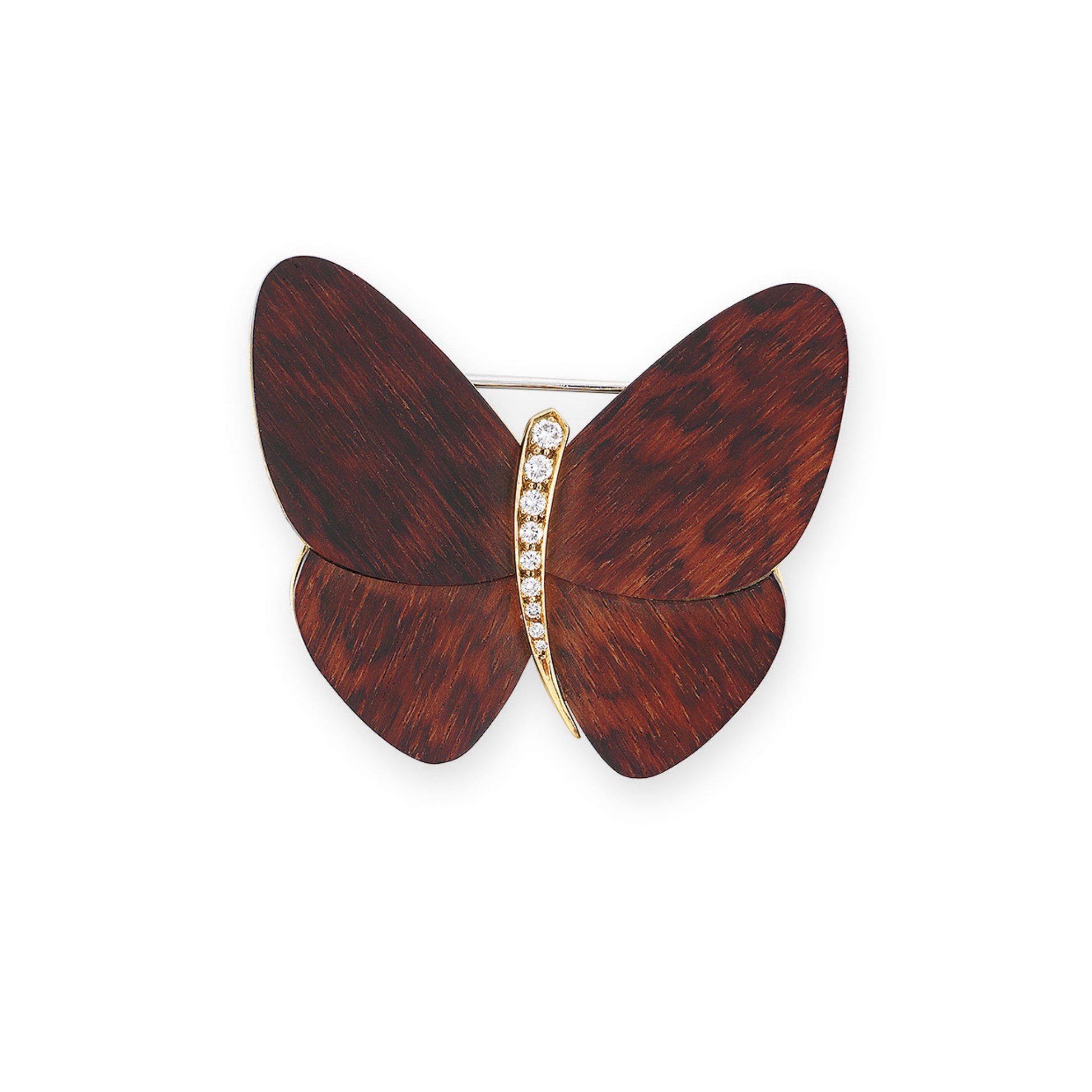 A DIAMOND AND WOOD BROOCH, BY VAN CLEEF & ARPELS