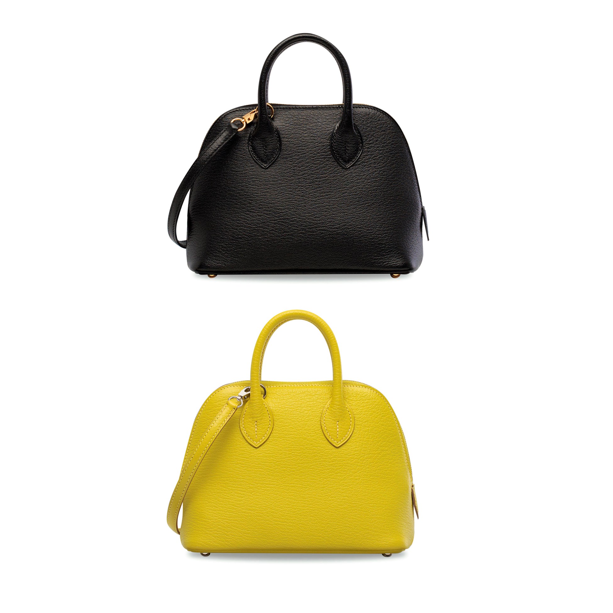 A SET OF TWO :A BLACK CHÈVRE LEATHER MICRO MINI BOLIDE WITH GOLD ...