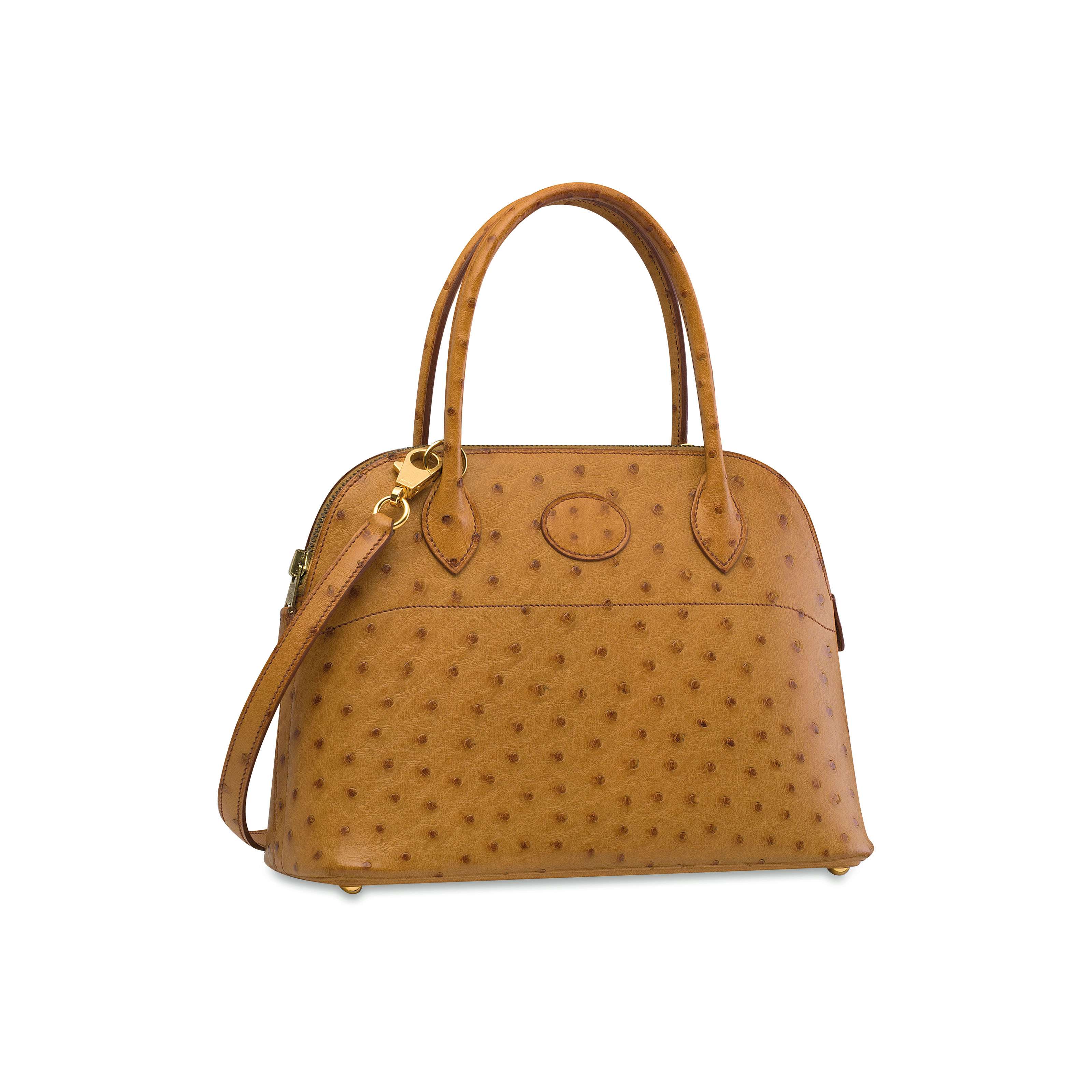 A SAFRAN OSTRICH MINI BOLIDE 27 WITH GOLD HARDWARE