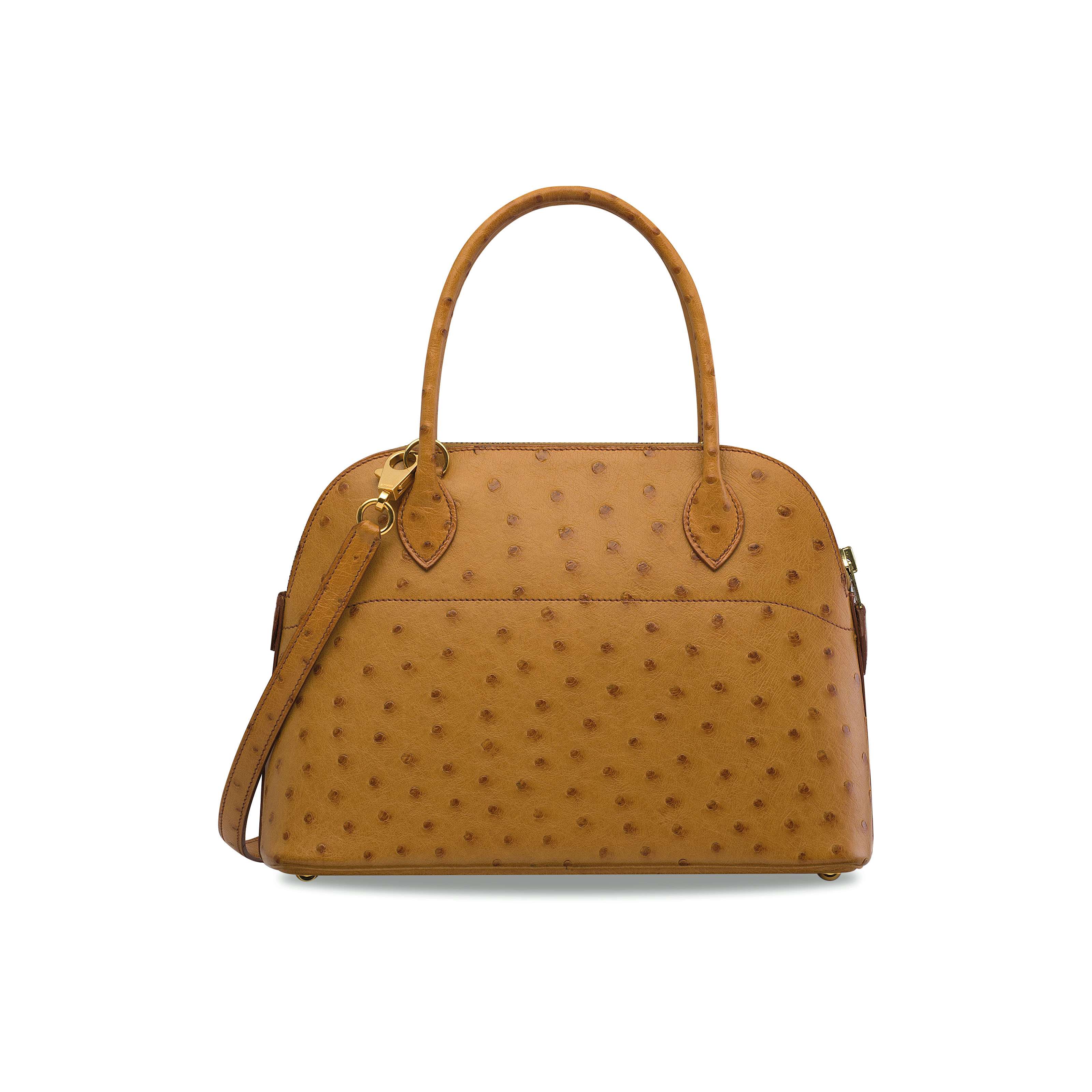 A SAFRAN OSTRICH MINI BOLIDE 27 WITH GOLD HARDWARE