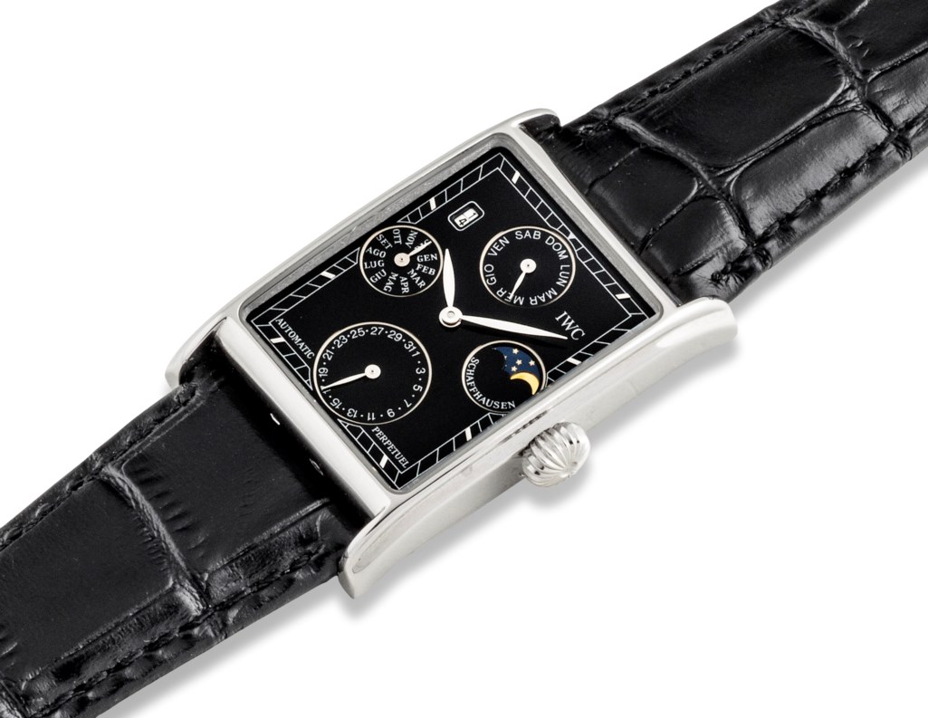 IWC, PLATINUM RECTANGULAR PERPETUAL CALENDAR AND MOON PHASES | Christie’s
