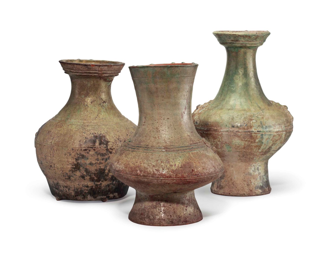 THREE CHINESE GREEN-GLAZED POTTERY VASES, HU, HAN DYNASTY (206 BC - AD ...