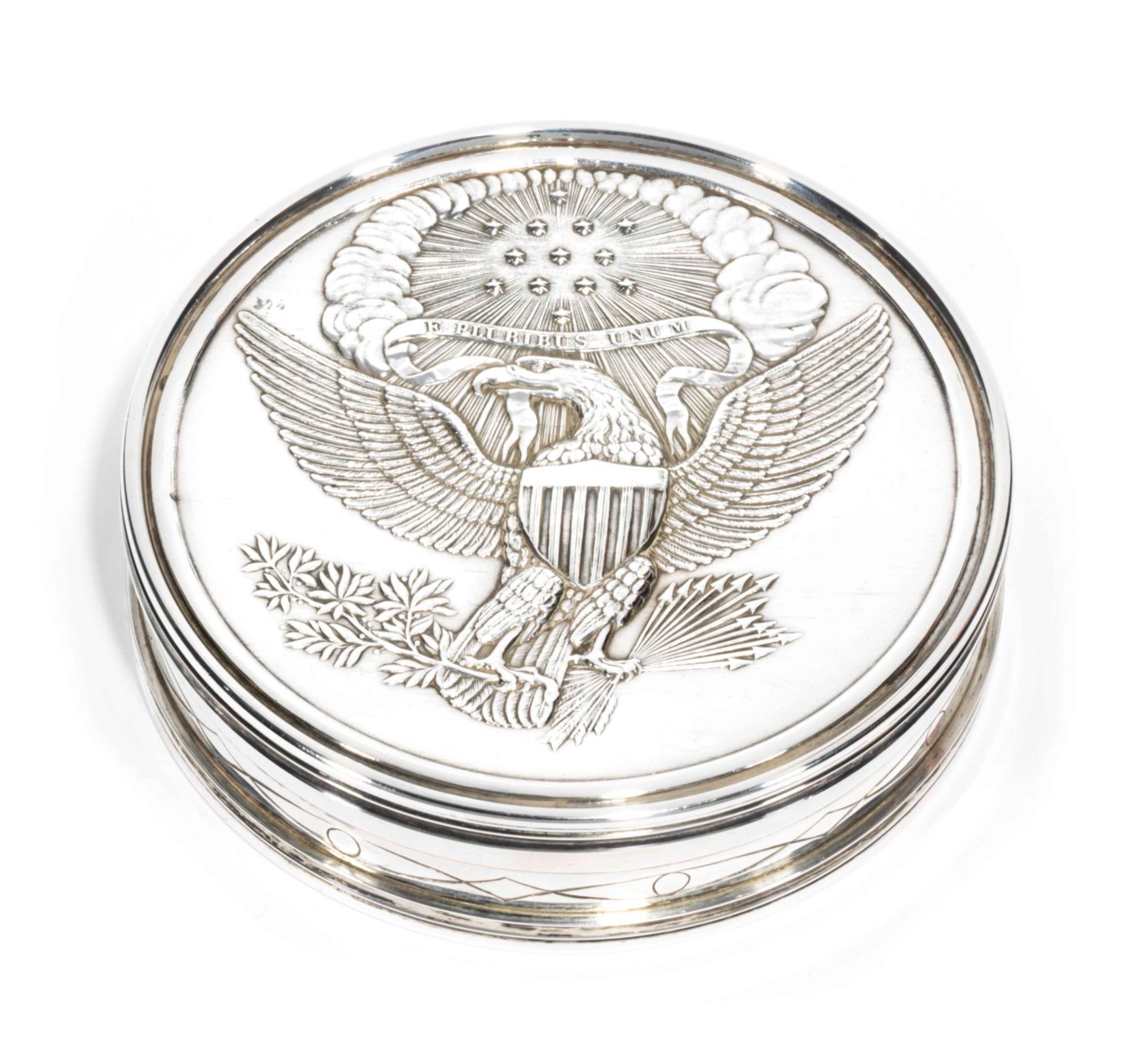 A RARE AMERICAN SILVER SEAL BOX (SKIPPET), PROBABLY SERAPHIM MASI OR ...