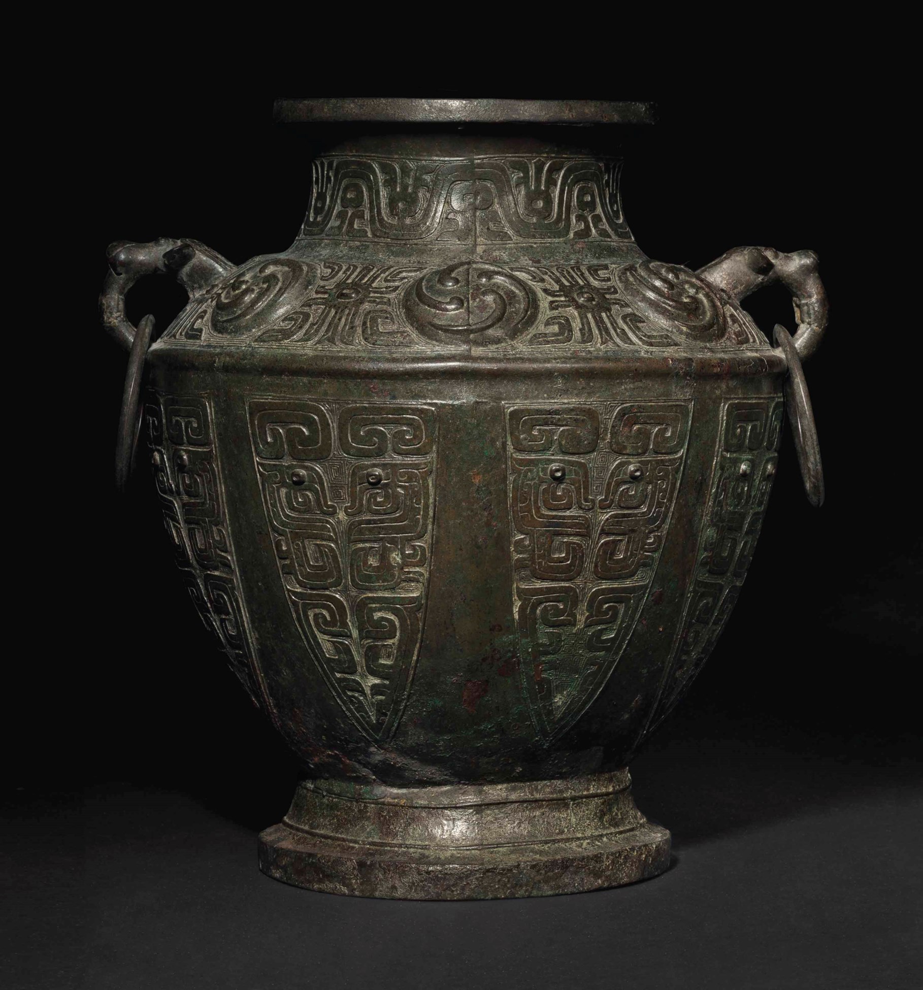 A VERY RARE AND IMPORTANT LARGE BRONZE RITUAL WINE VESSEL, LEI, MIDDLE ...