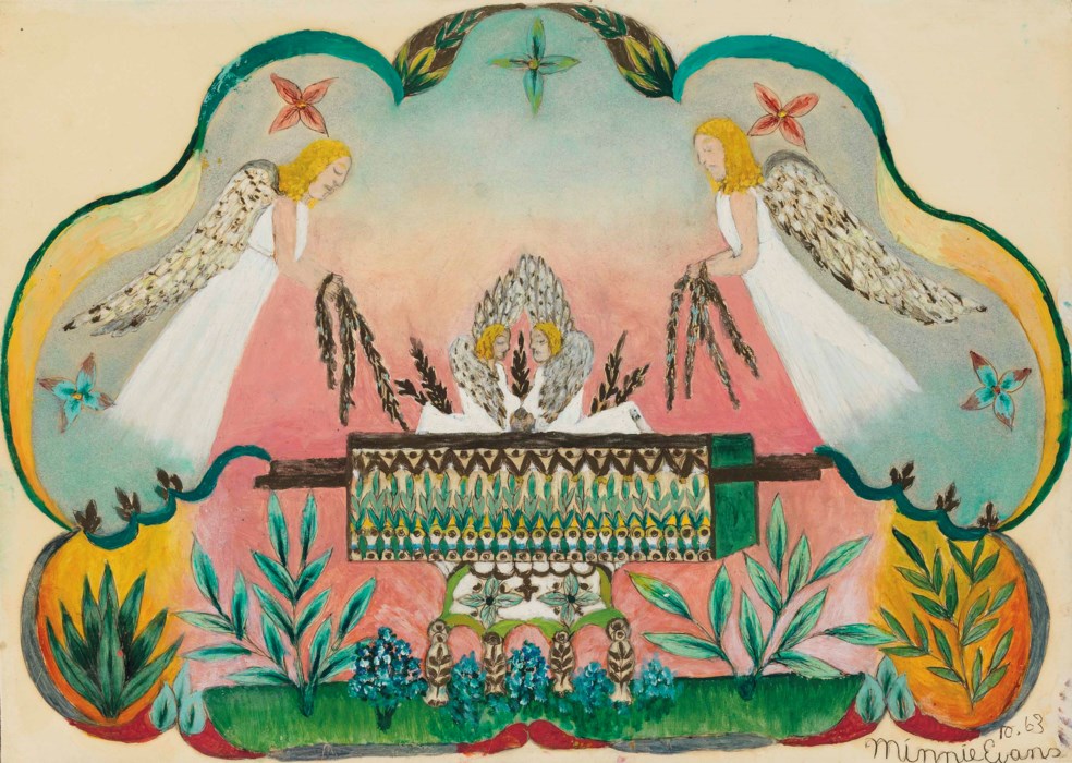 Minnie Evans (1892-1987), Untitled (Angels Holding the Arc of the ...