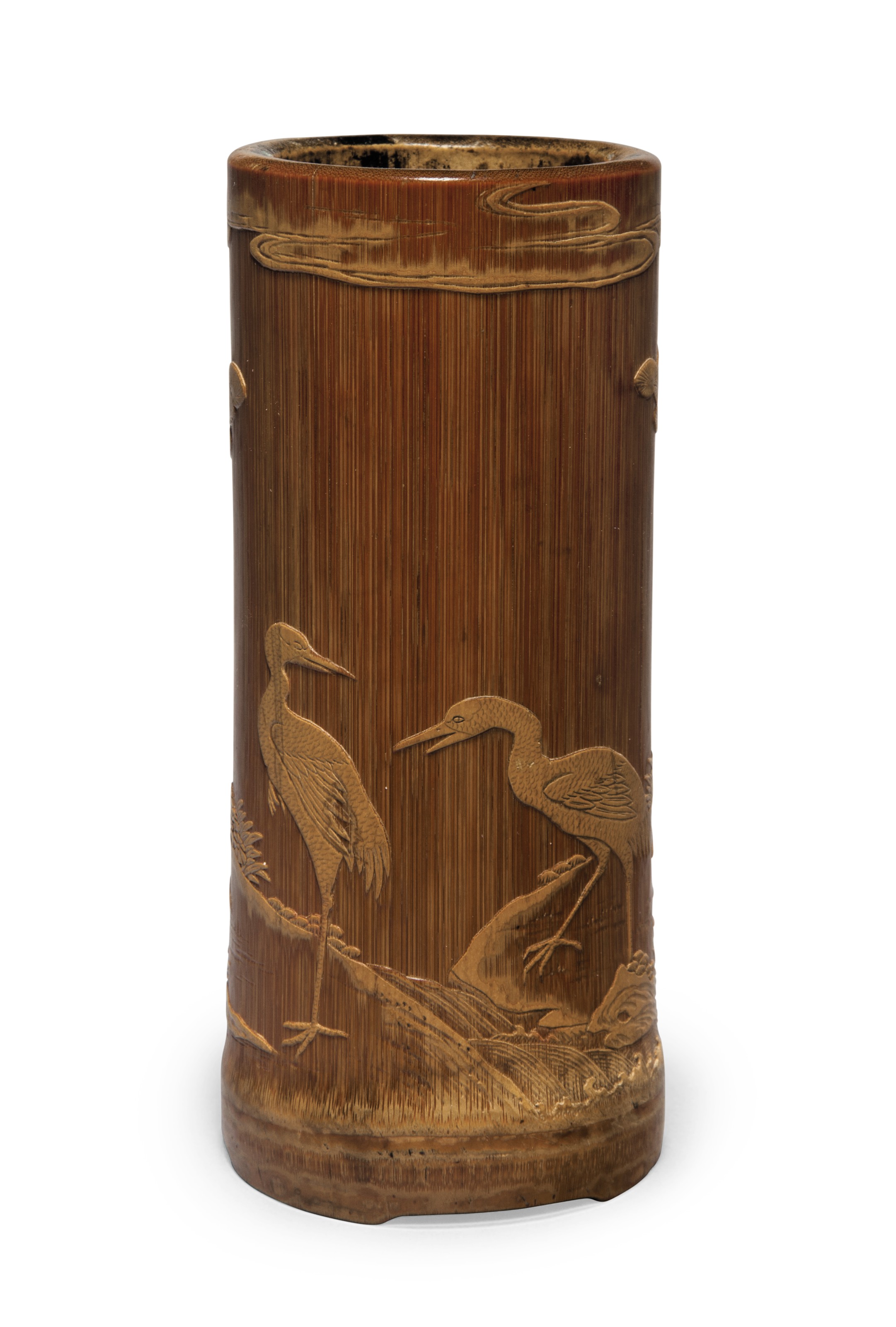 A CARVED BAMBOO POEM SLIP CONTAINER