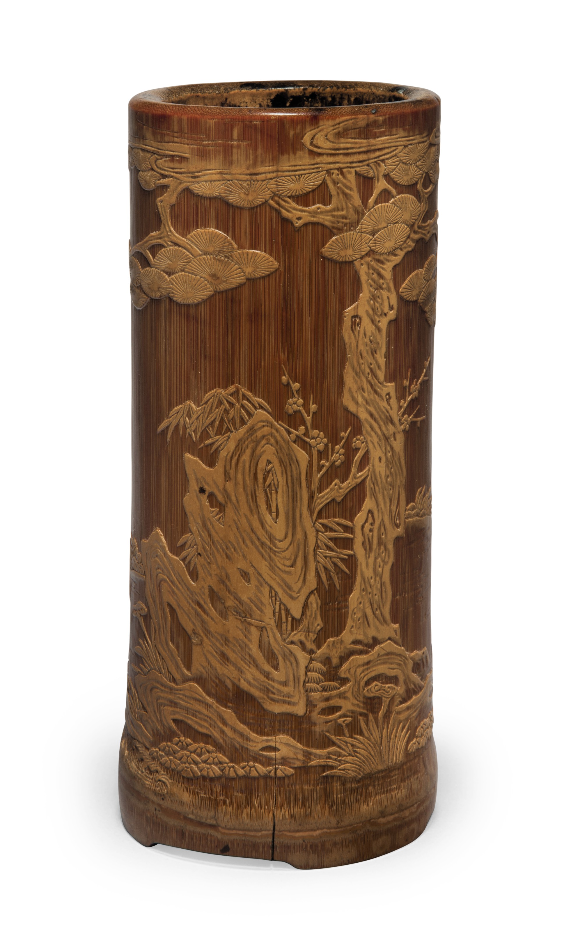 A CARVED BAMBOO POEM SLIP CONTAINER