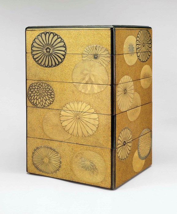 A FIVE-TIER STACKING LACQUER SQUARE BOX, MEIJI PERIOD (LATE 19TH ...