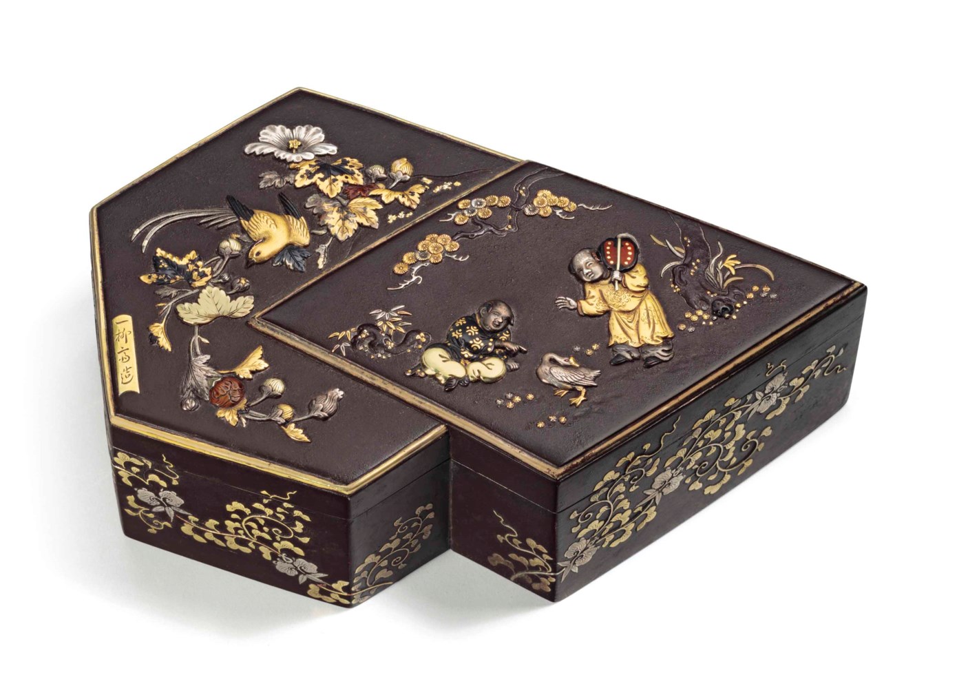 A SOFT-METAL-INLAID IRON BOX AND COVER, MEIJI PERIOD (LATE 19TH CENTURY ...