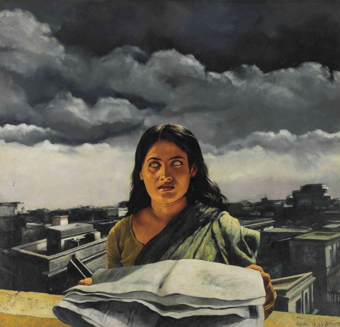 BIKASH BHATTACHARJEE (1940-2006), Untitled (She with a Newspaper ...