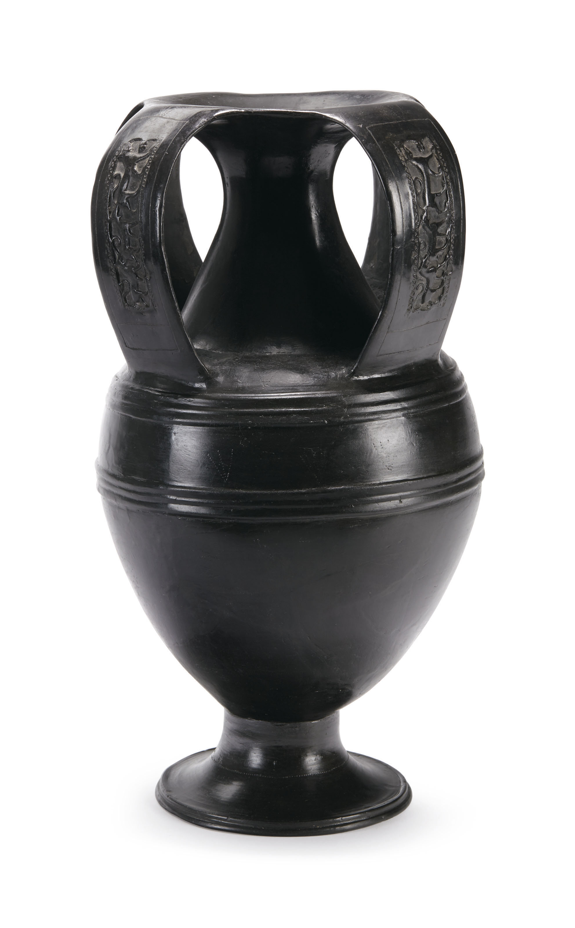 AN ETRUSCAN RIBBON-HANDLED BUCCHERO AMPHORA