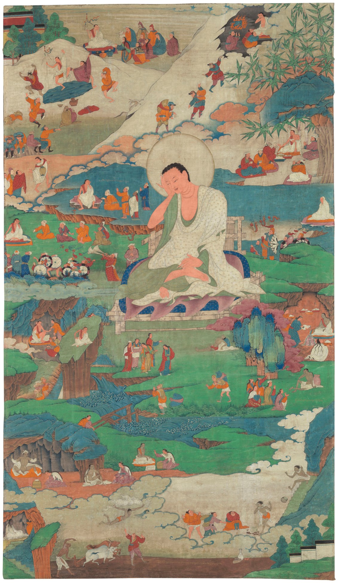 A THANGKA DEPICTING SCENES FROM THE LIFE OF MILAREPA, EASTERN TIBET ...