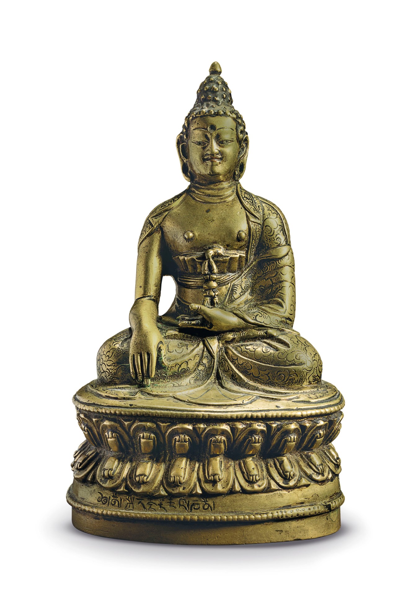 A SILVER- AND COPPER-INLAID BRONZE FIGURE OF AKSHOBHYA, TIBET, 15TH ...