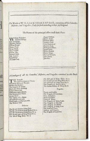 SHAKESPEARE, William (1564-1616). Comedies, Histories, and Tragedies ...