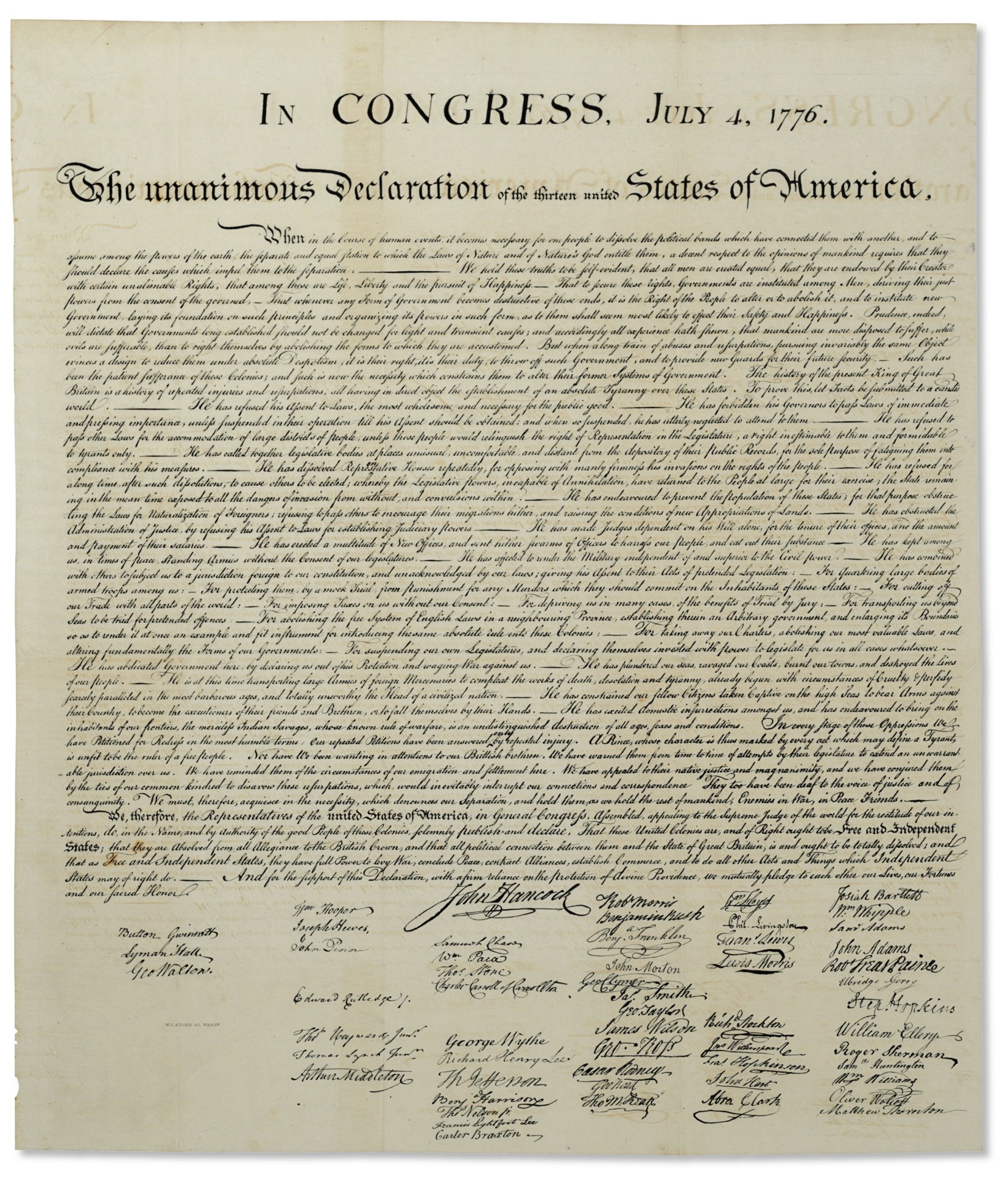 DECLARATION OF INDEPENDENCE – In Congress, July 4, 1776. The Unanimous ...