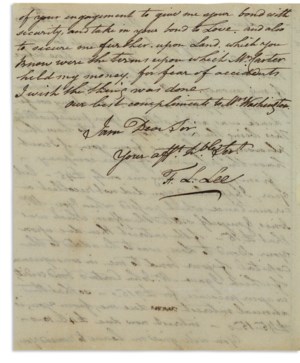 LEE, Francis Lightfoot (1734-1797). Autograph letter signed (“F.L. Lee ...