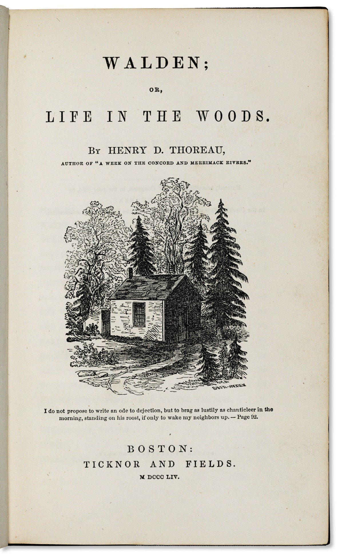 THOREAU, Henry David (1817-1862). Walden; or, Life in the Woods. Boston ...