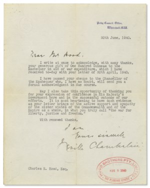 CHURCHILL, Winston S (1874-1965). Typed letter signed ("Winston S ...