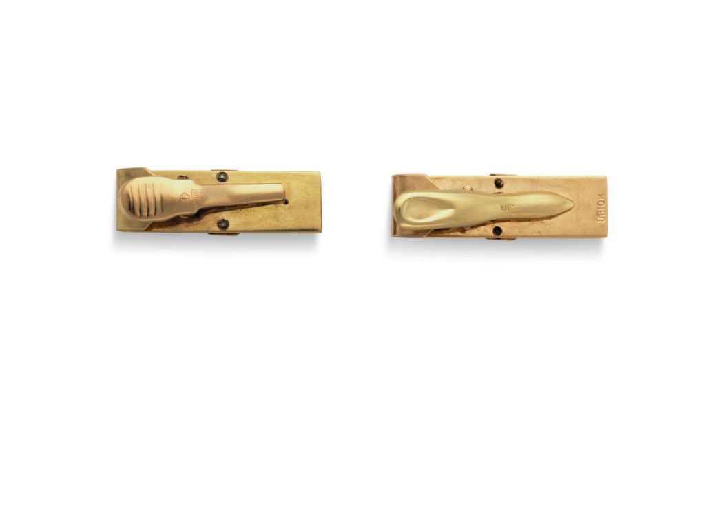 GOLD AND DIAMOND 'CHASE' TIE BARS, | Christie’s