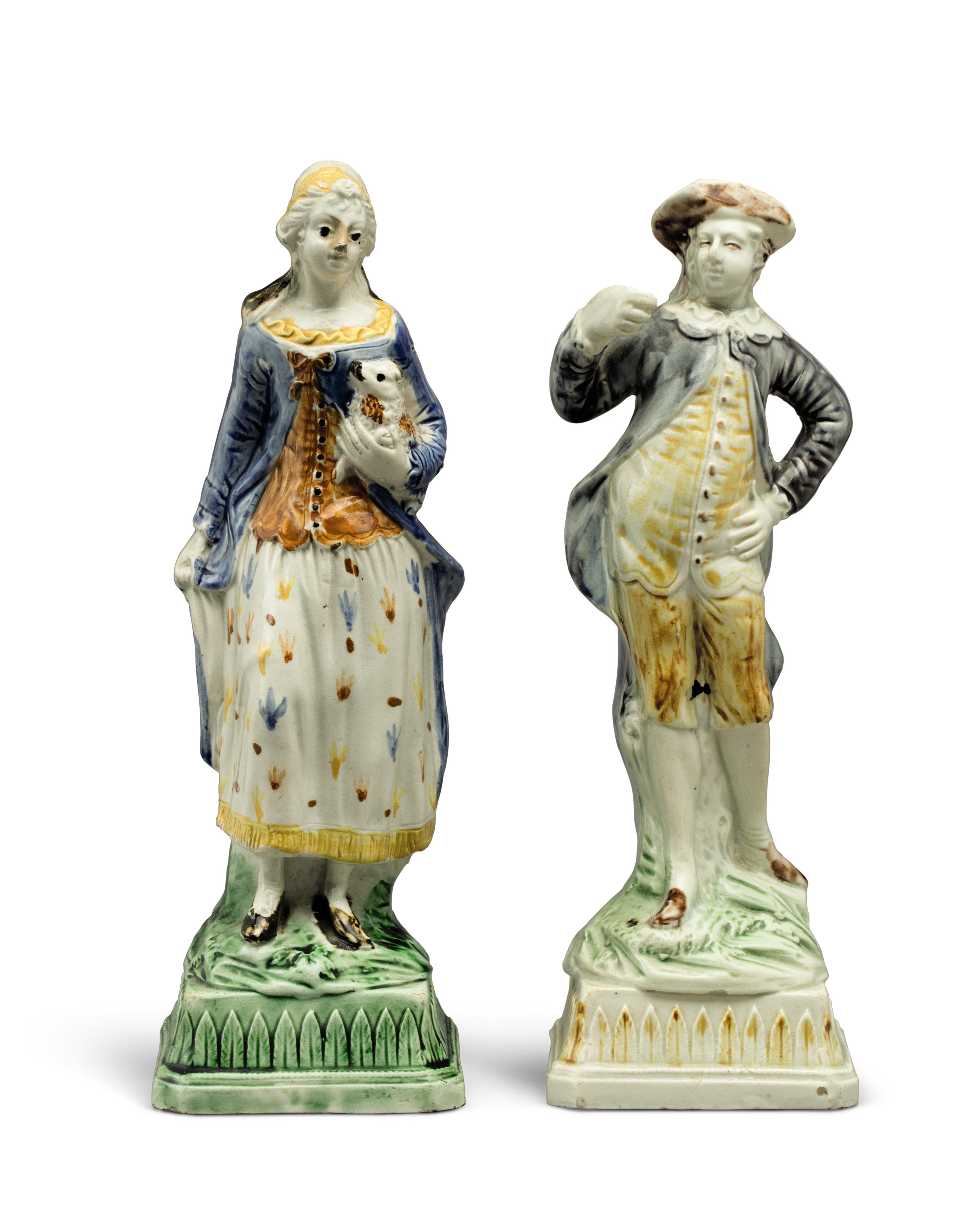 TWO PEARLWARE FIGURES OF A SHEPHERD AND SHEPHERDESS, CIRCA 1790 ...