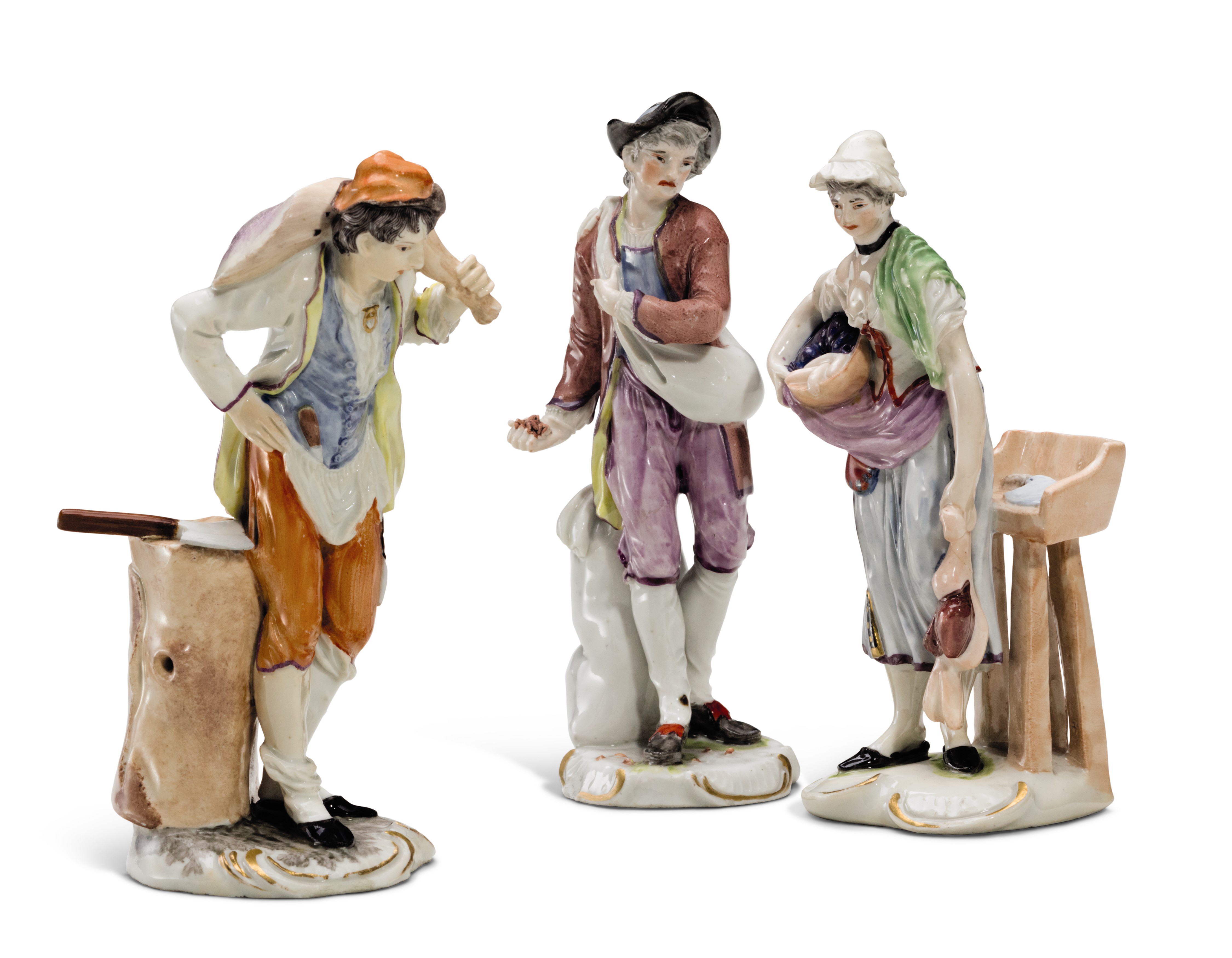 THREE LUDWIGSBURG FIGURES OF A SOWER, A BUTCHER'S BOY AND A SAUSAGE ...