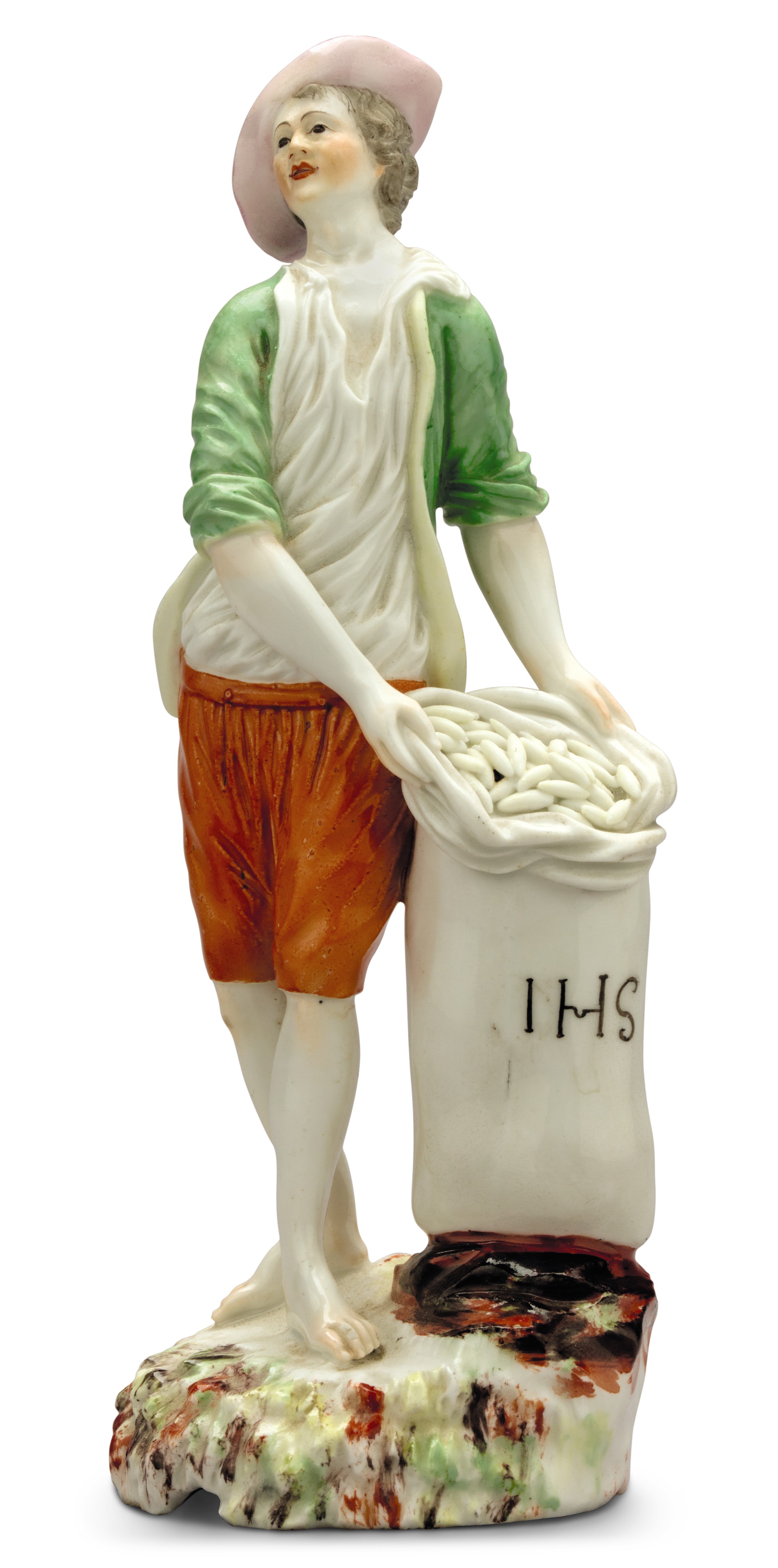 A HÖCHST PORCELAIN FIGURE OF A SOWER, CIRCA 1780, IRON-RED SPOKED WHEEL ...