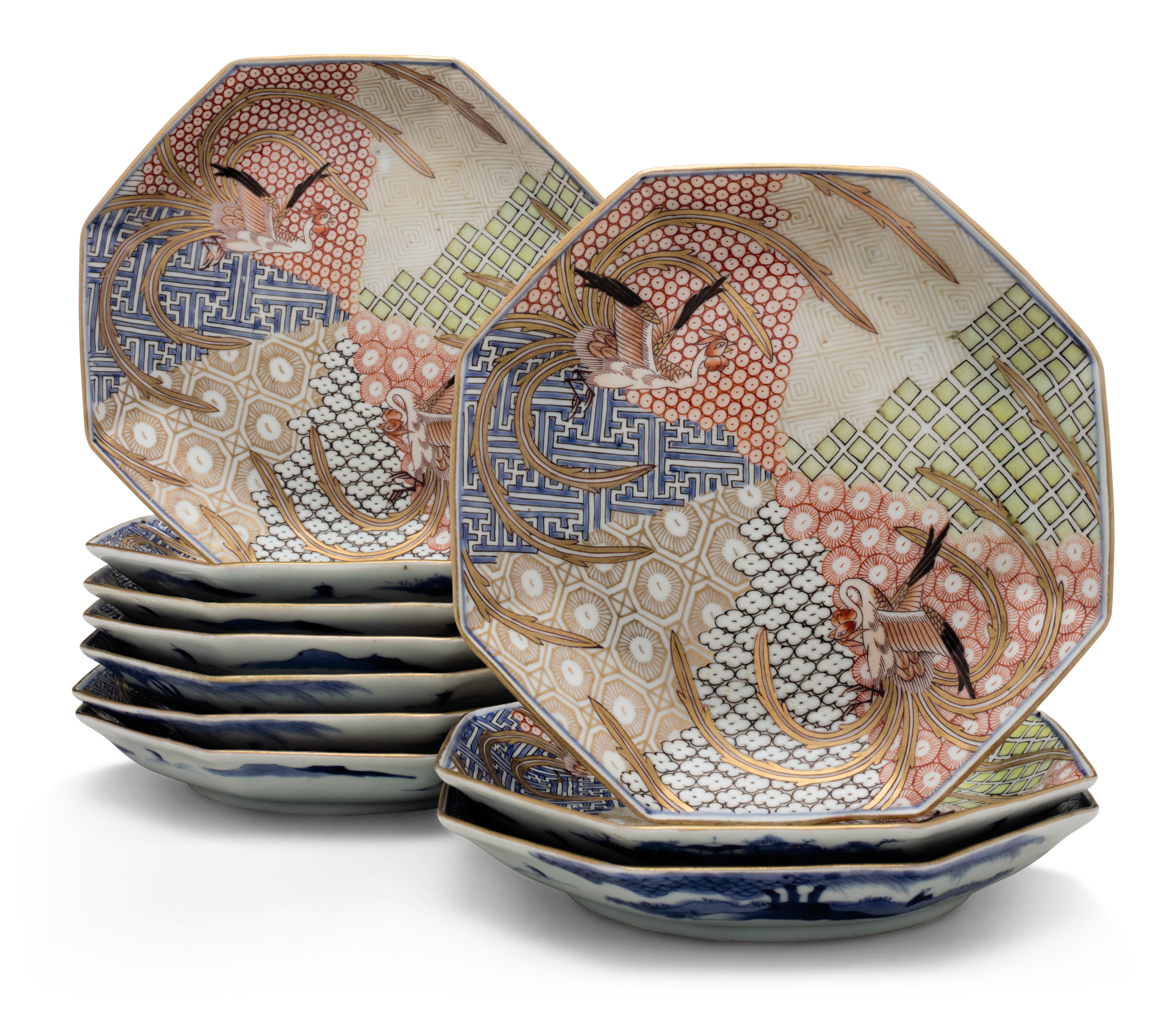 A GROUP OF TEN JAPANESE OCTAGONAL PLATES, EDO PERIOD, 19TH CENTURY ...