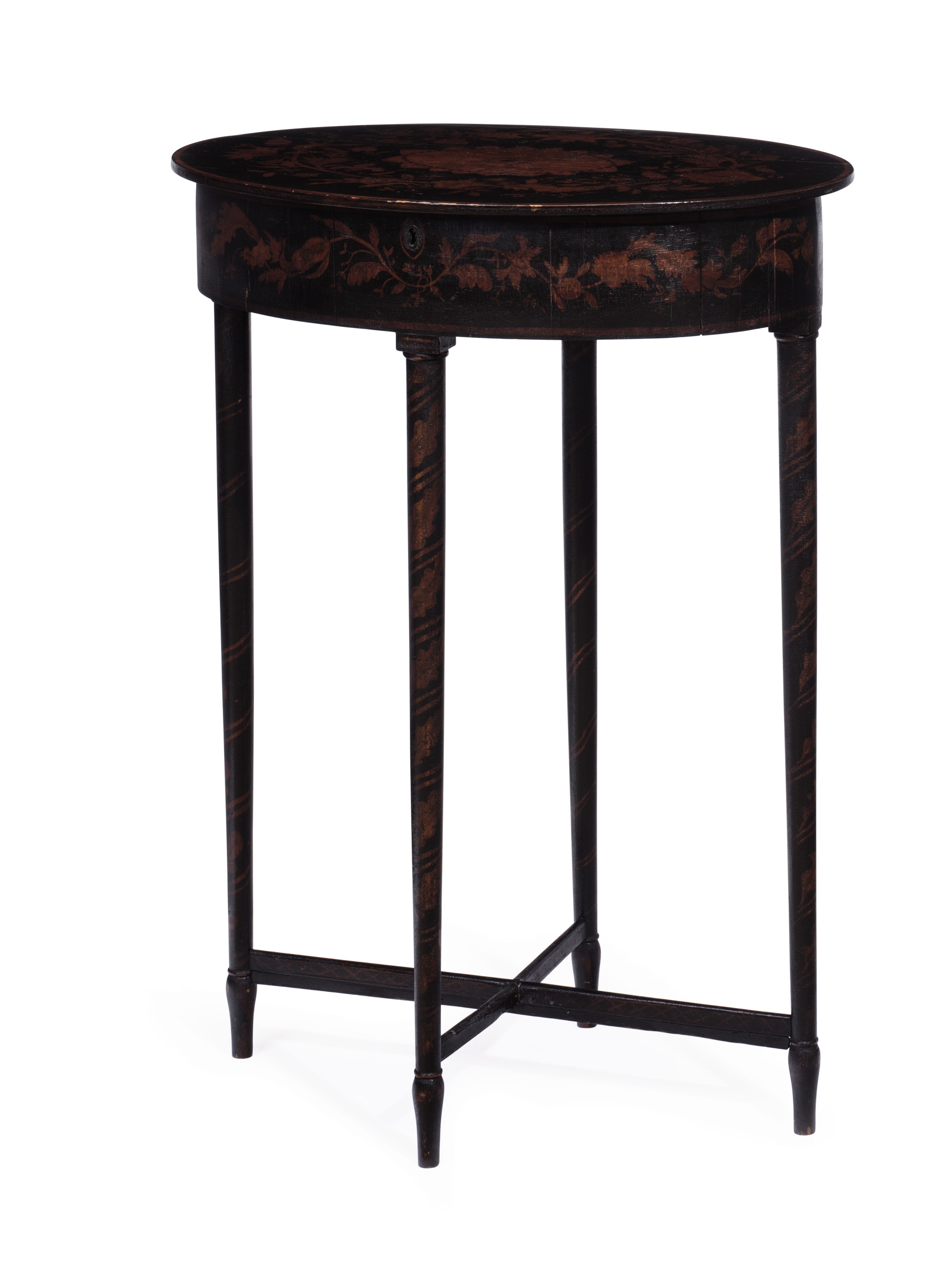 A GEORGE III BLACK PENWORK WORK TABLE, CIRCA 1800 | Christie’s