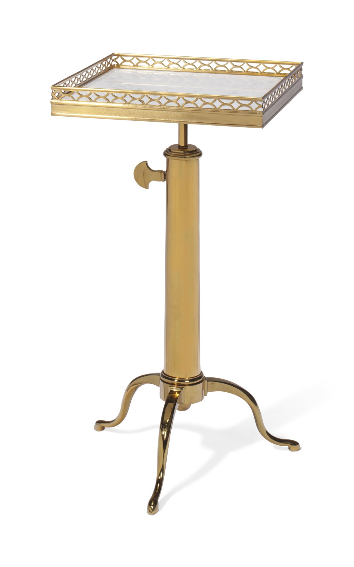 A FRENCH BRASS TELESCOPING TABLE, SUPPLIED BY MAISON MEILLEUR, PARIS ...