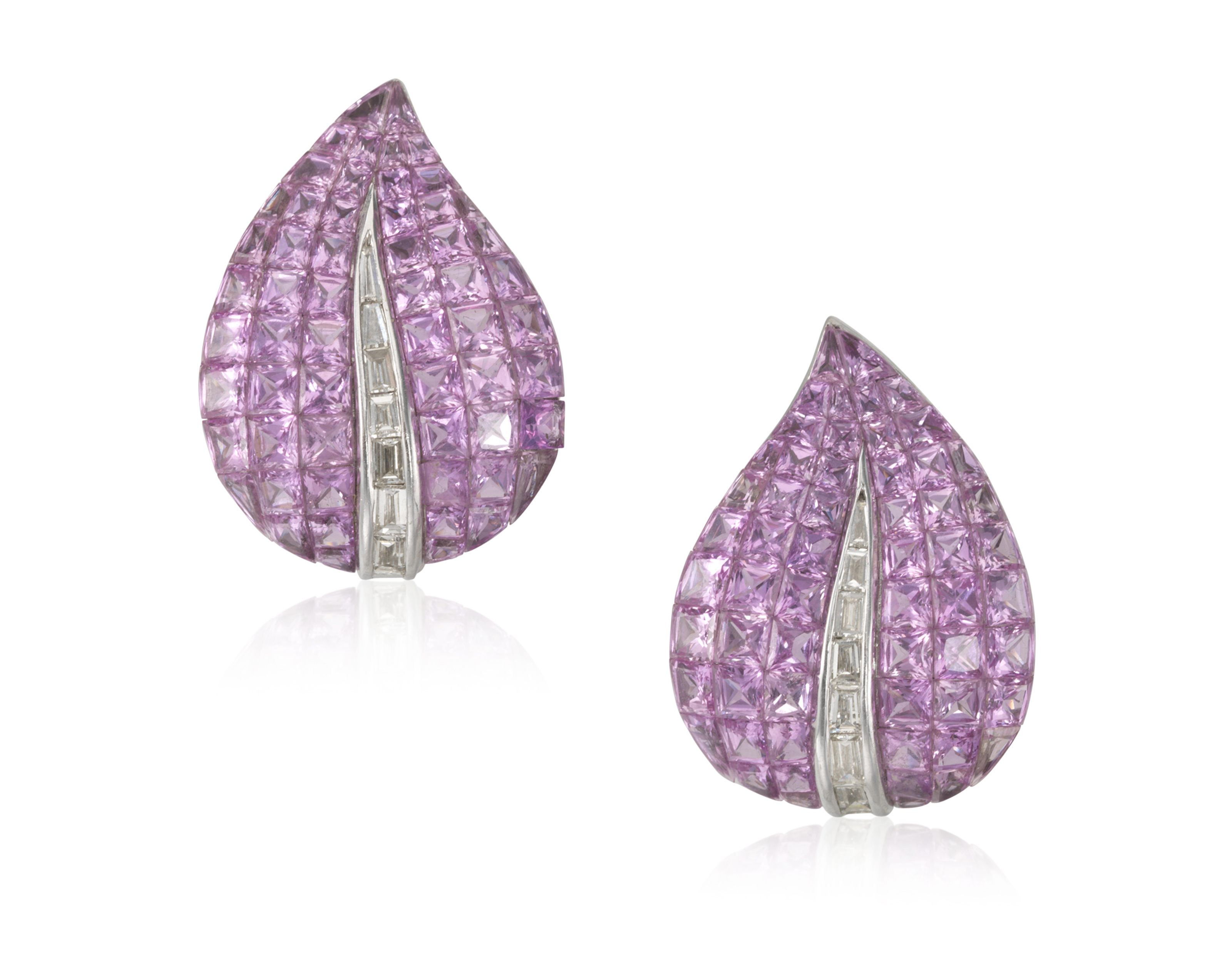 PINK SAPPHIRE AND DIAMOND LEAF EAR CLIPS, | Christie’s