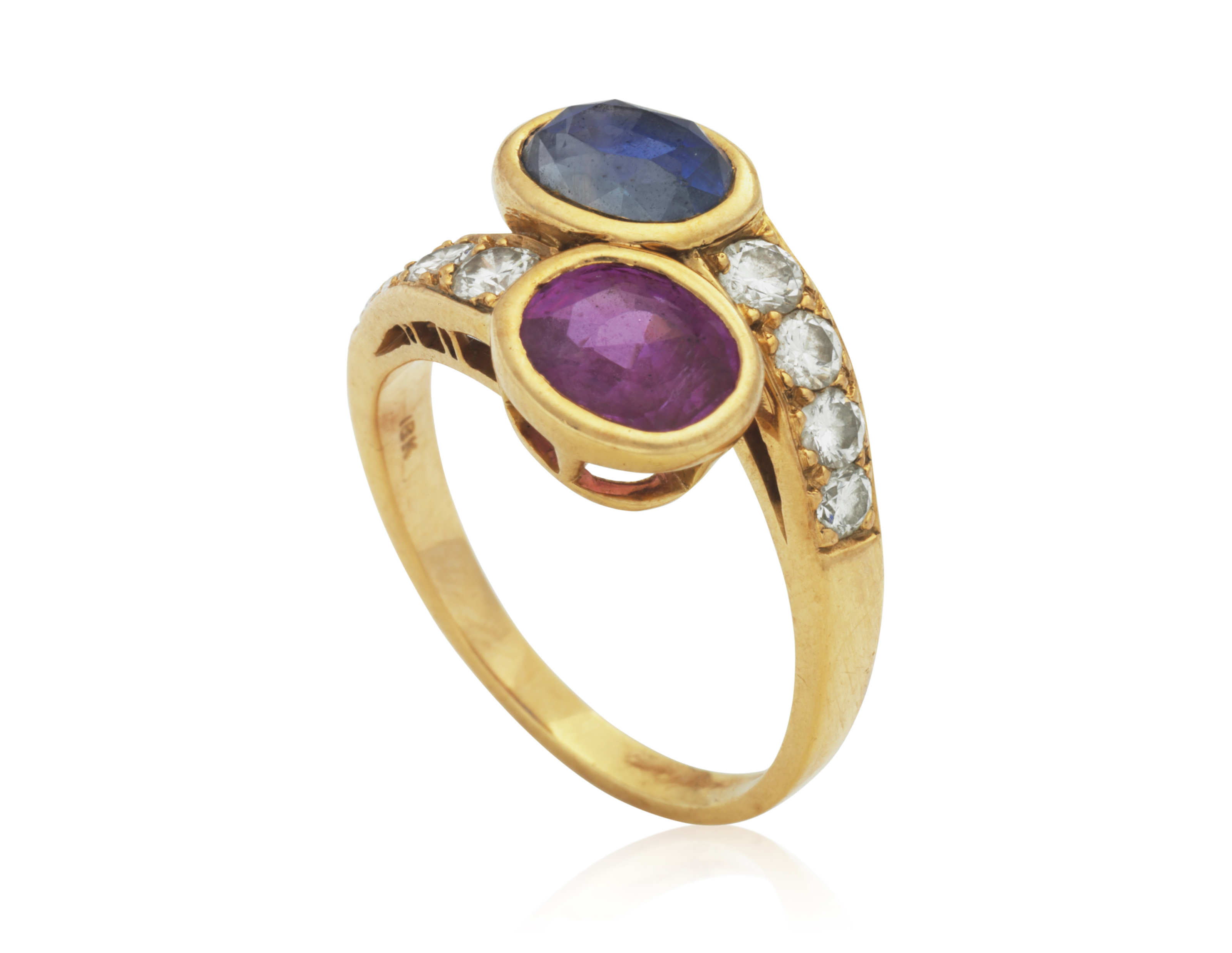 OSCAR HEYMAN & BROTHERS SAPPHIRE, RUBY, AND DIAMOND CROSSOVER RING, | Christie’s