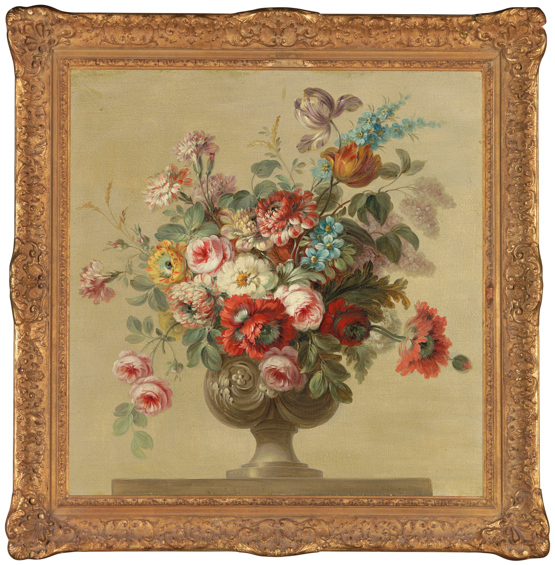 French School, 18th Century, Roses, tulips, carnations and other ...