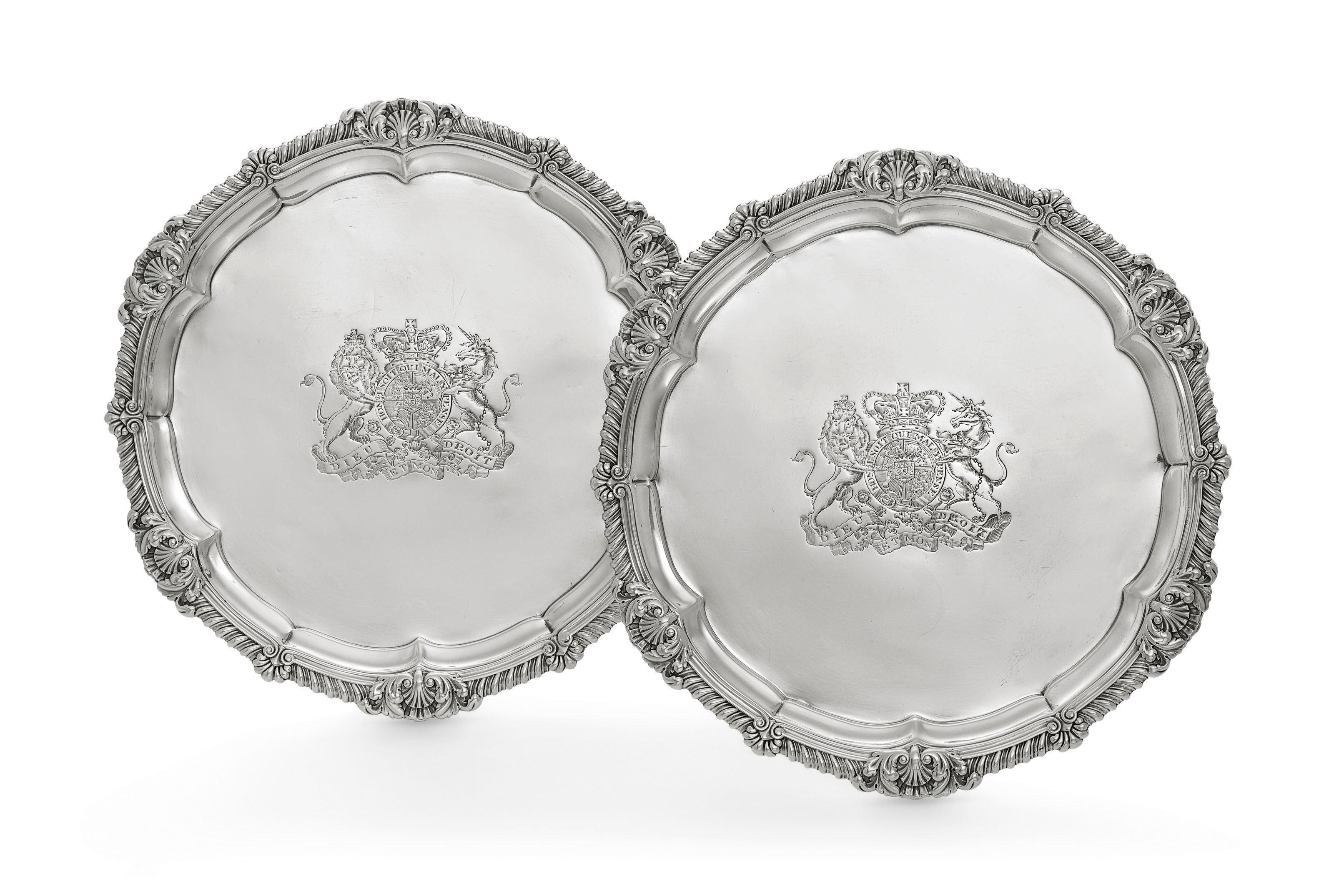 A PAIR OF REGENCY SILVER SALVERS
