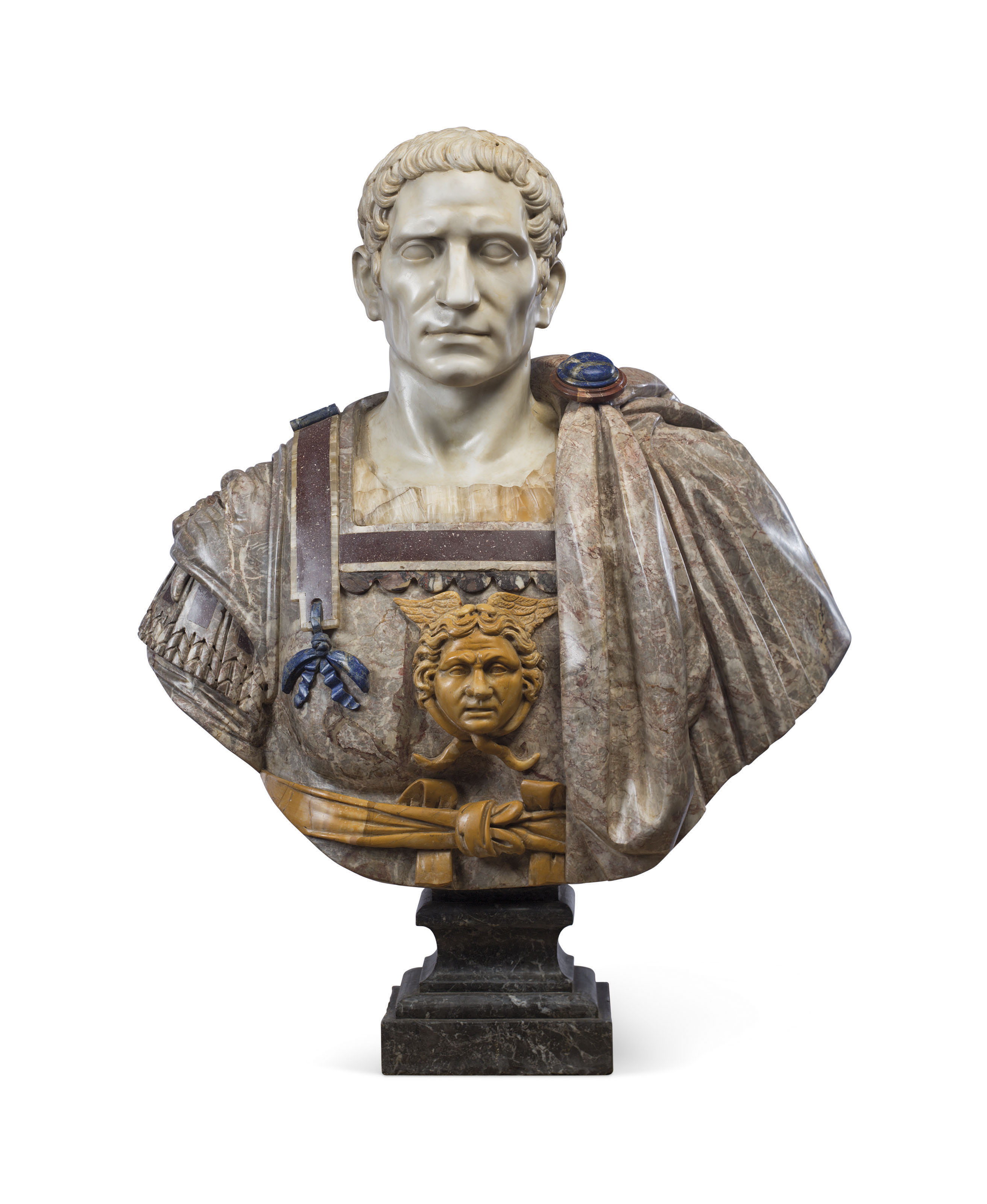 A MASSIVE ITALIAN SPECIMEN-MARBLE BUST OF A ROMAN EMPEROR