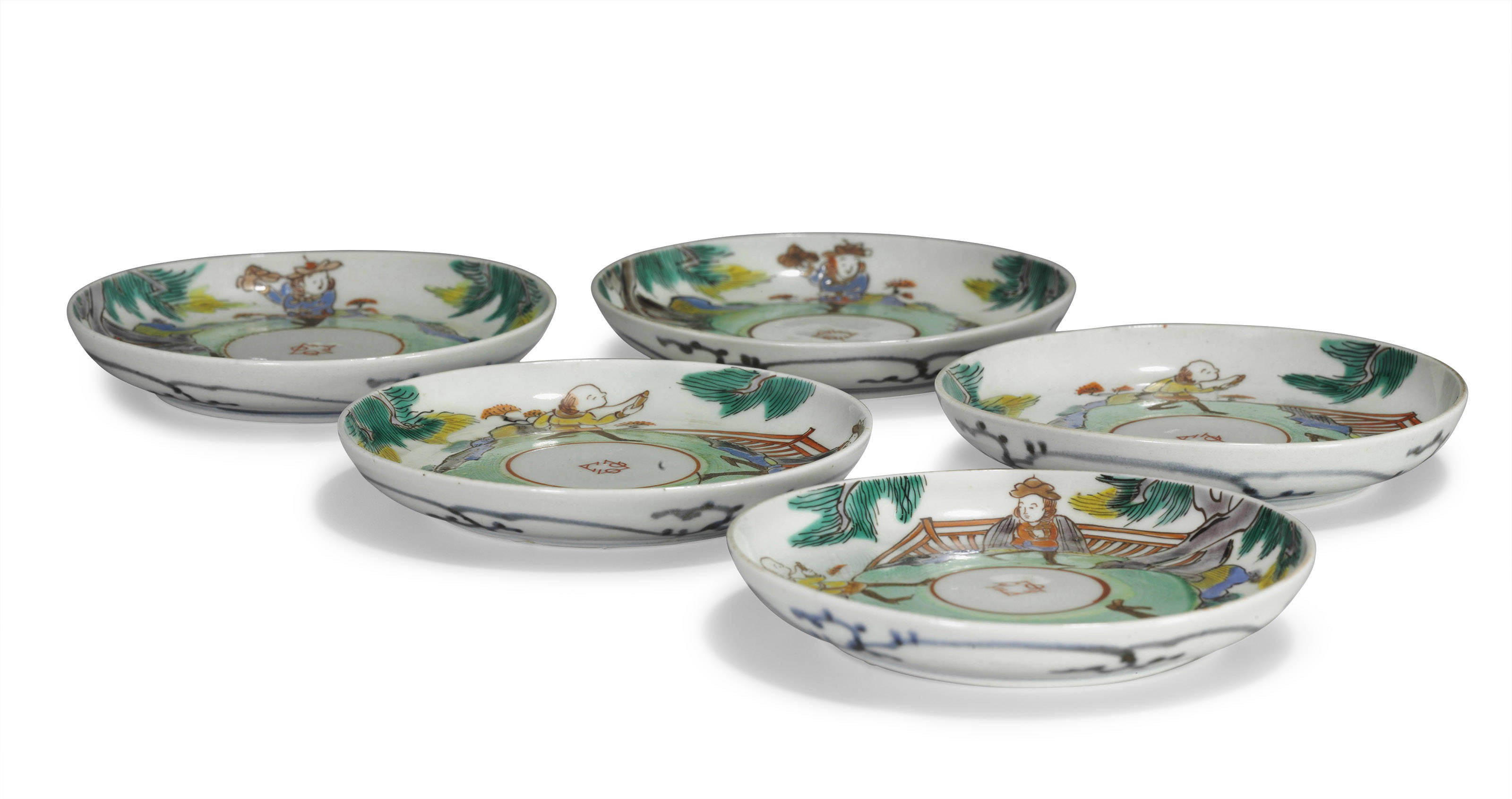 A GROUP OF FIVE SAUCERS AND TWO BOWLS AND COVERS, EDO PERIOD (19TH ...