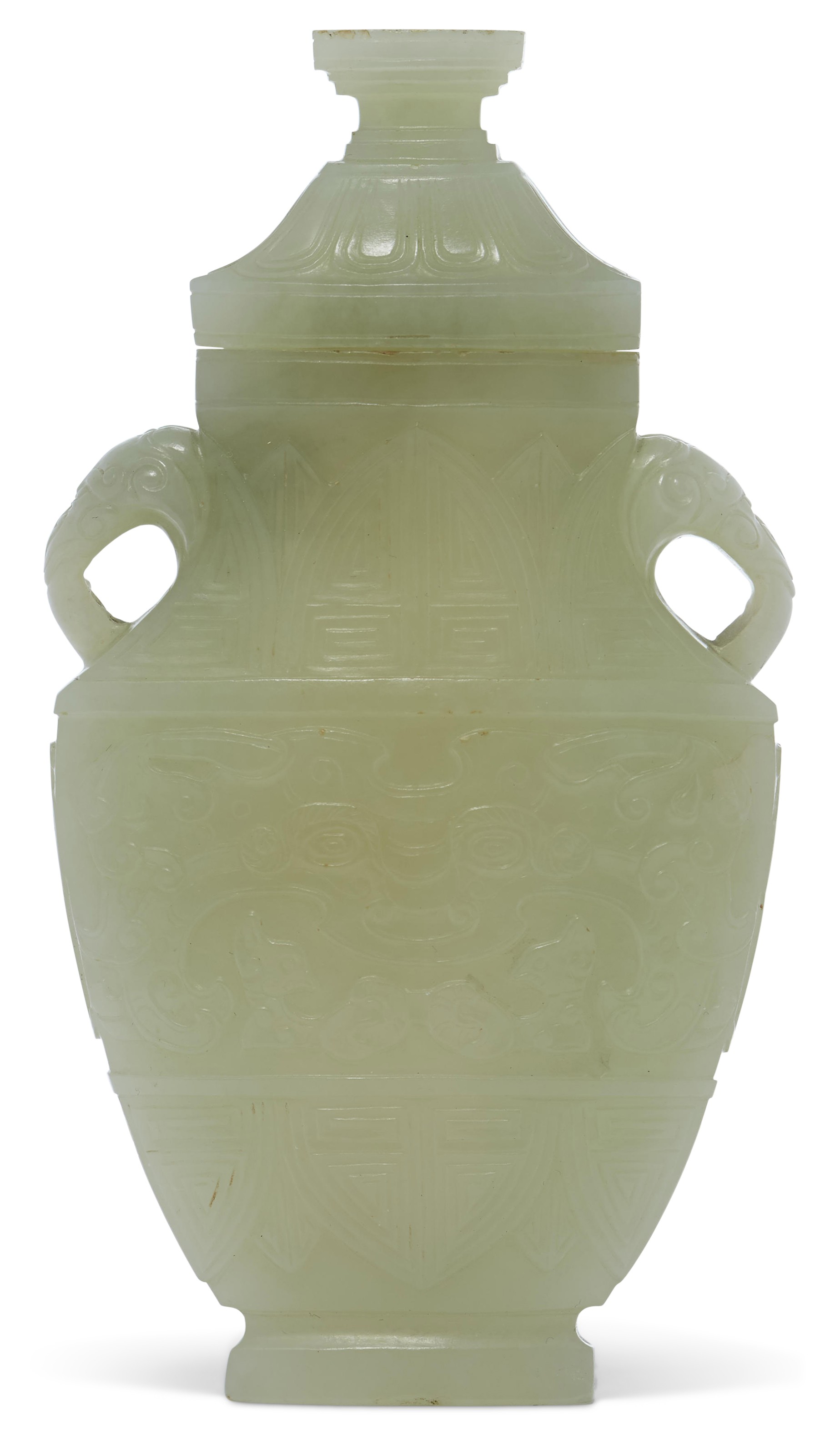 A SMALL GREENISH-WHITE JADE VASE AND COVER, 19TH CENTURY | Christie’s